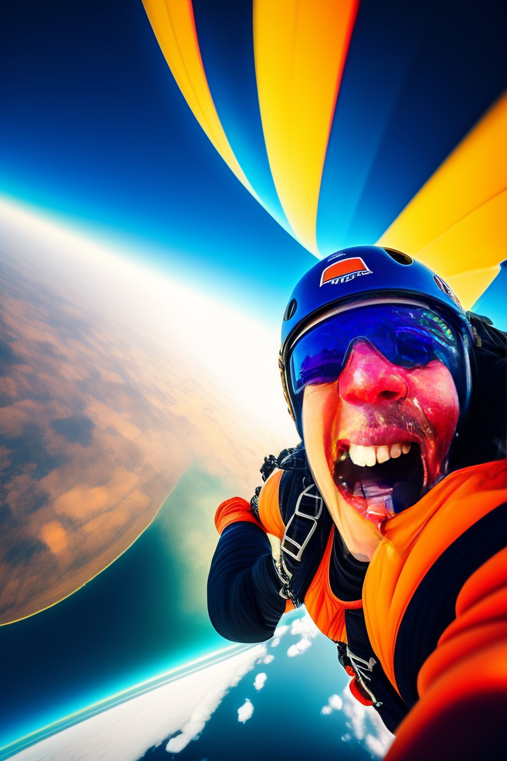 Lexica - First person point of view of skydiving a selfie while falling ...
