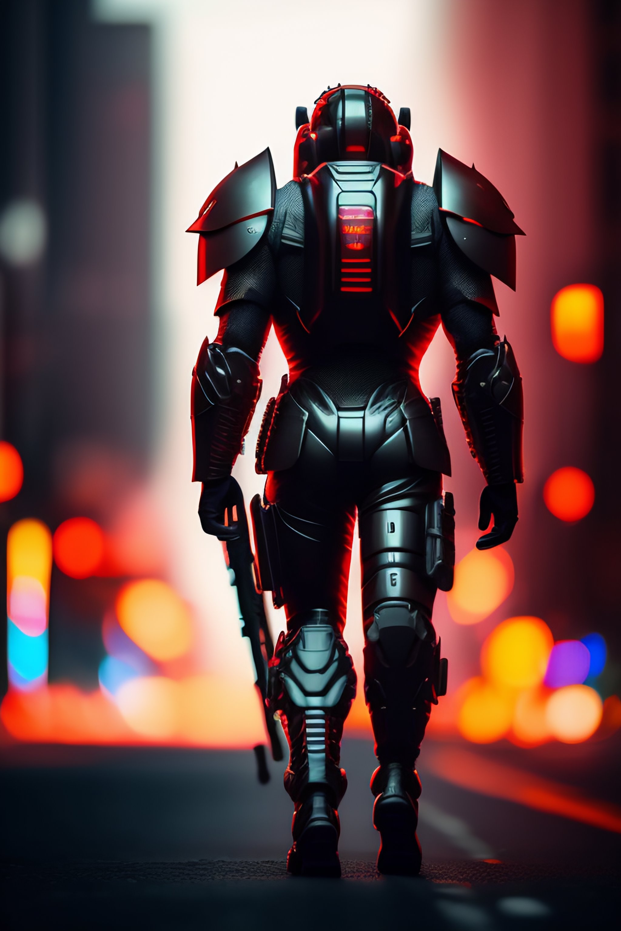 Lexica - Military devil with a machine gun walking with a bionic face ...