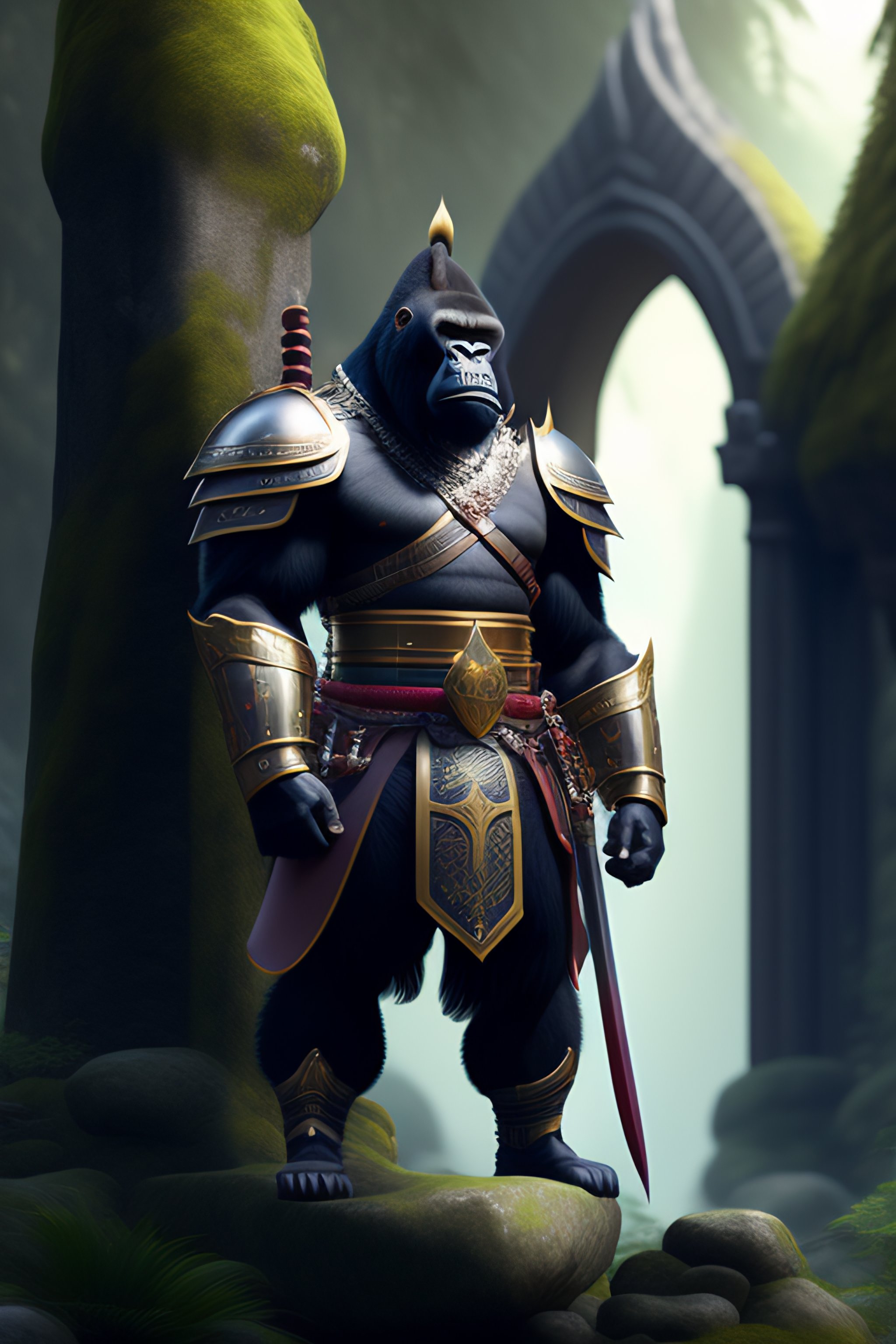 Lexica - A highly detailed matte painting of a Gorilla Samurai in full ...