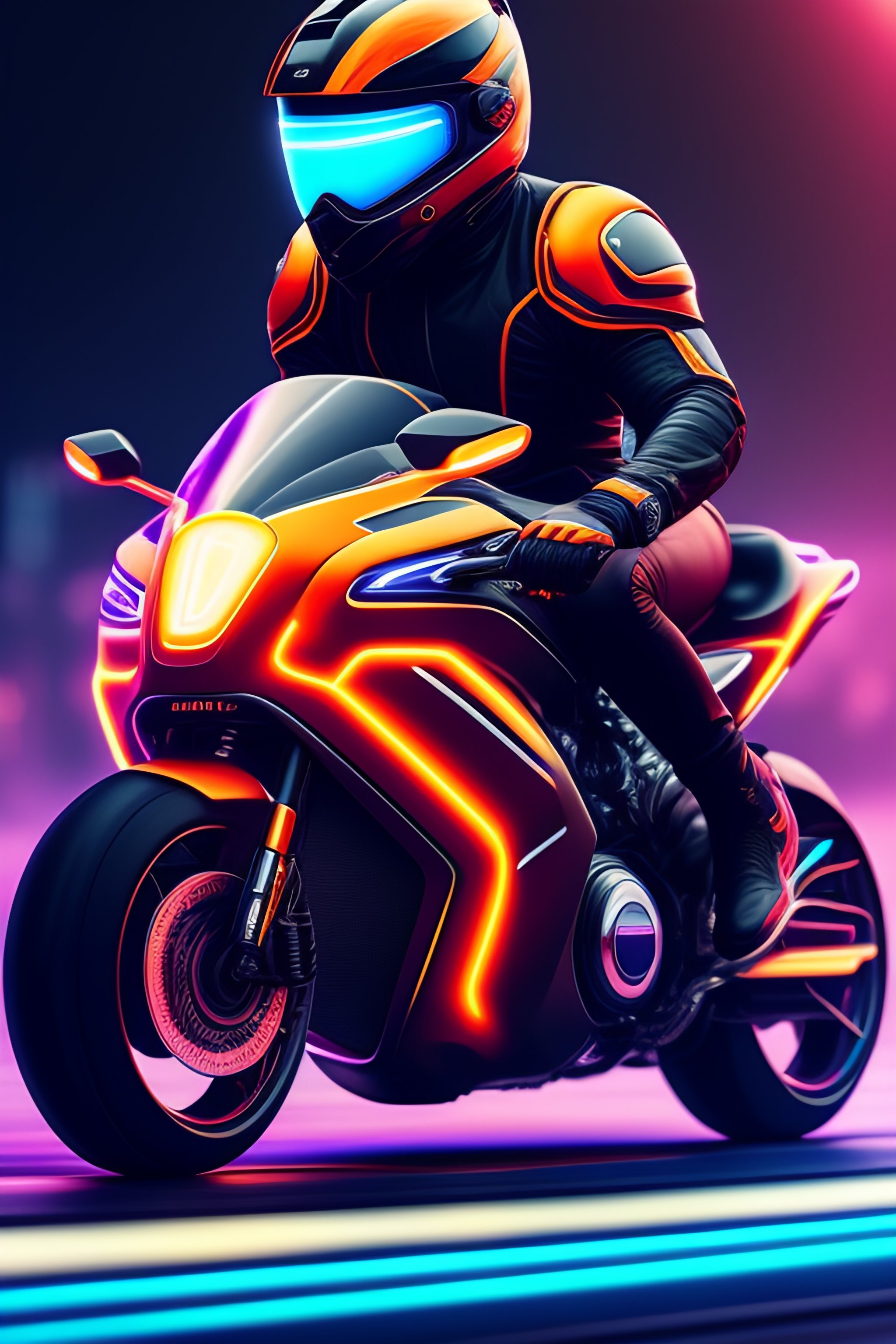 Lexica - Man driving a sport motorcycle in the future, neon, cyberpunk ...