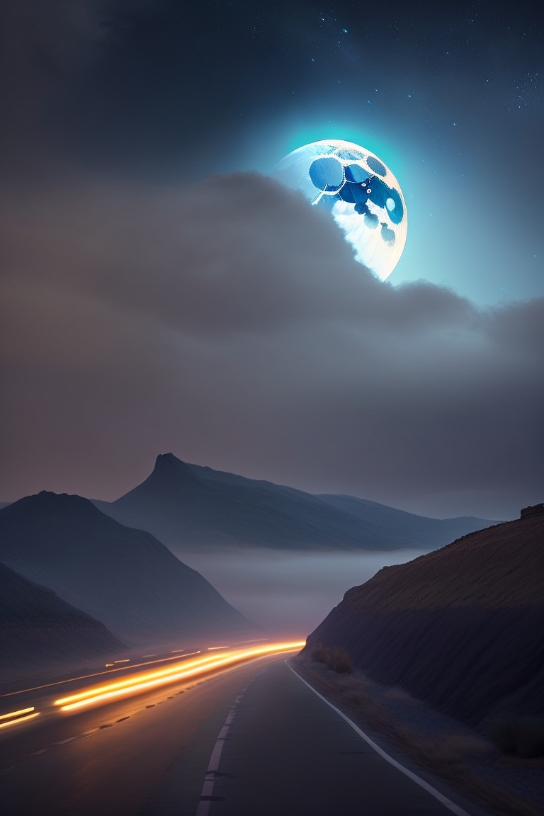 Lexica - Moon, fog, dark night. Heavy rain. Lightning