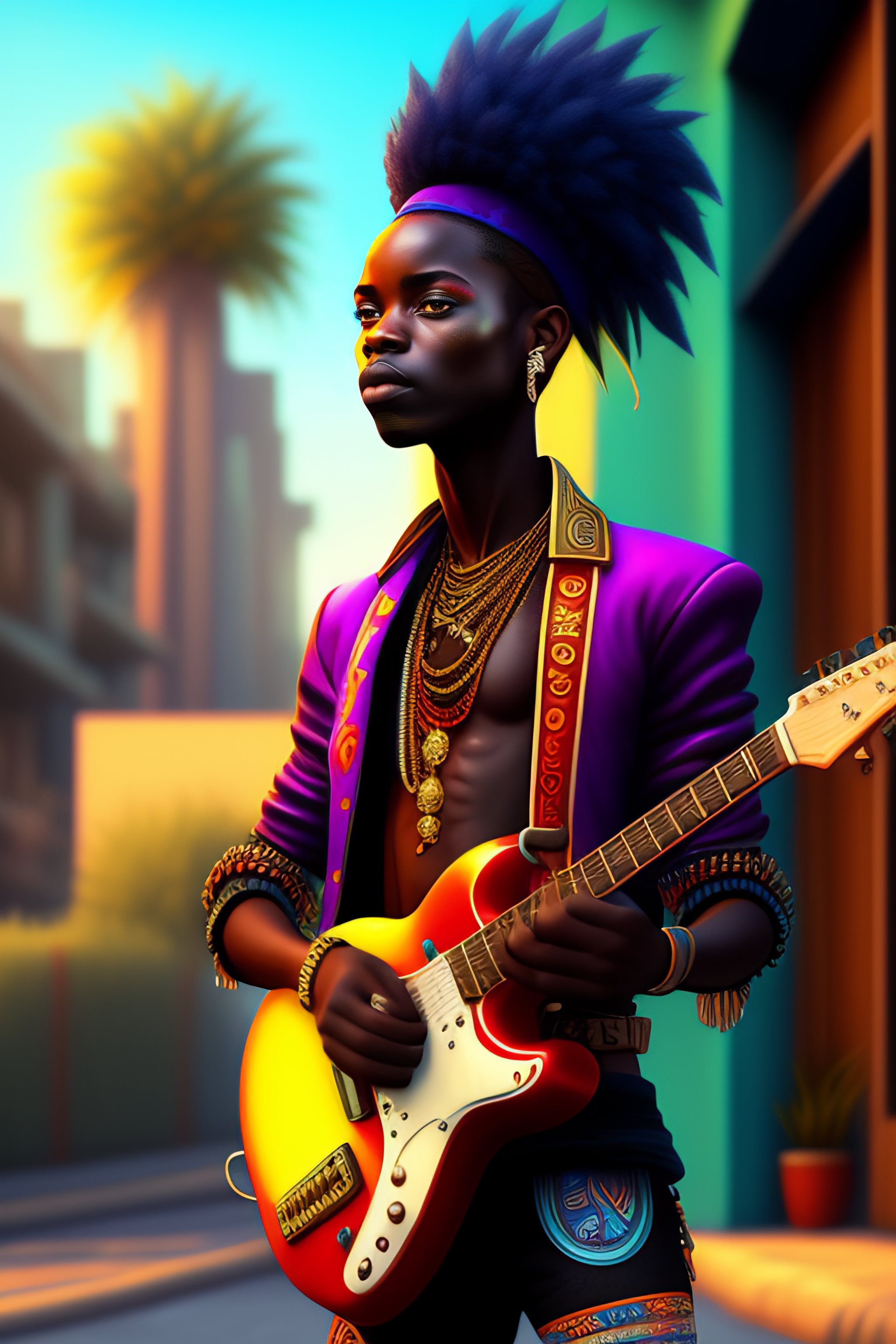 Lexica - A funny punk rock African character with guitar, in a street ...
