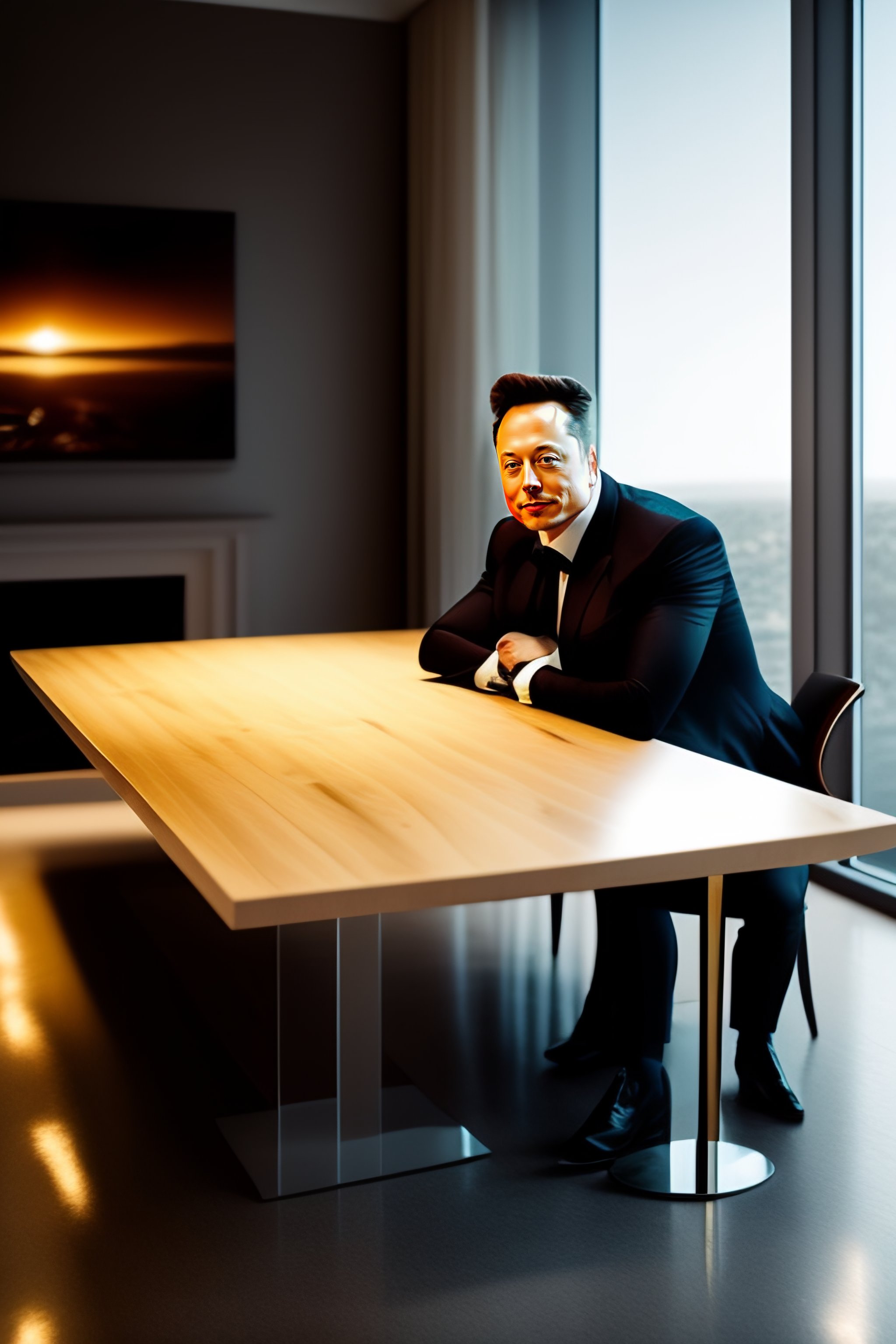 Lexica - A photo of elon musk sitting on a table