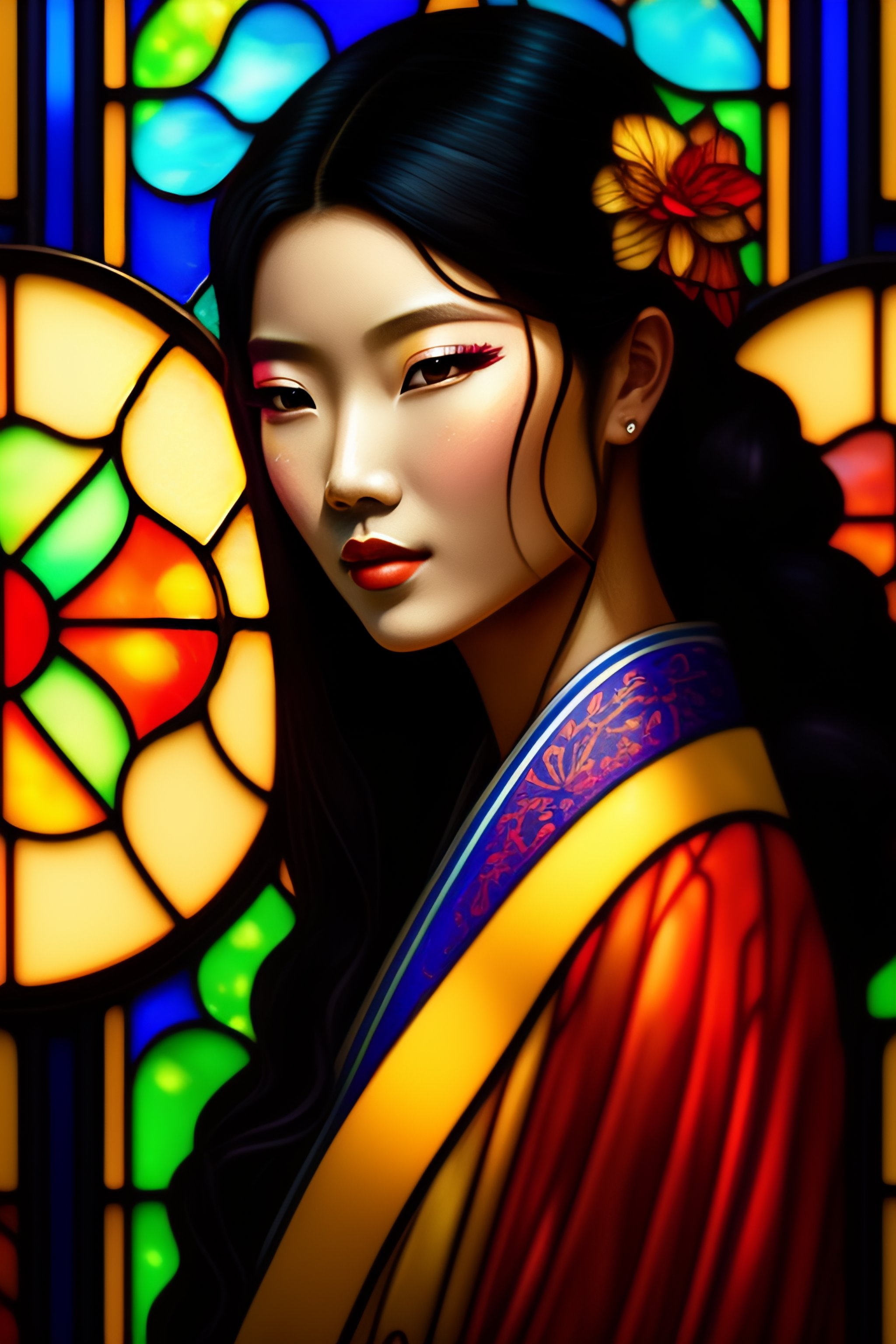Lexica - An astonishingly detailed stained glass window of a beautiful ...