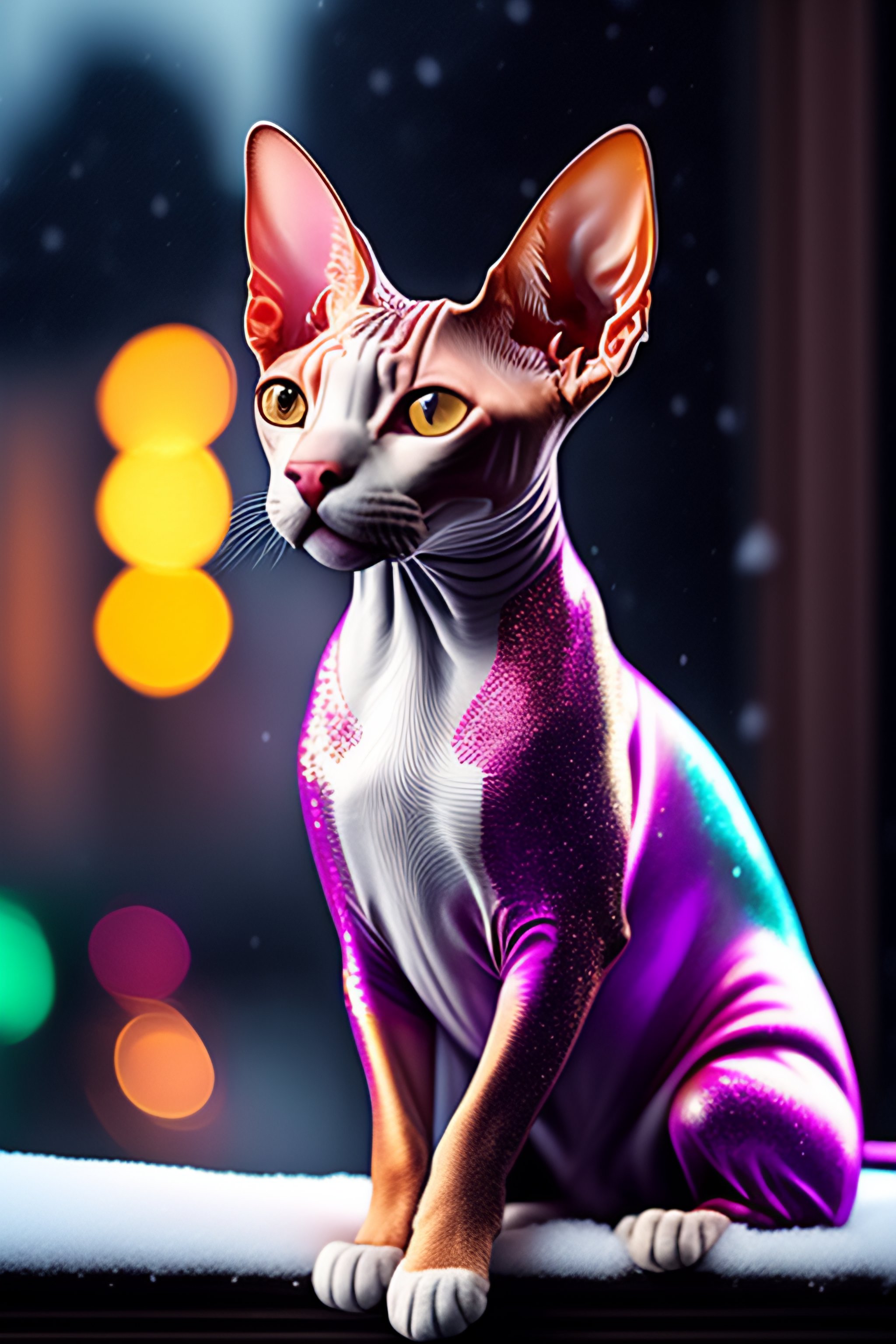 Lexica - Glitter detailed sphynx cat looking at the new york city ...