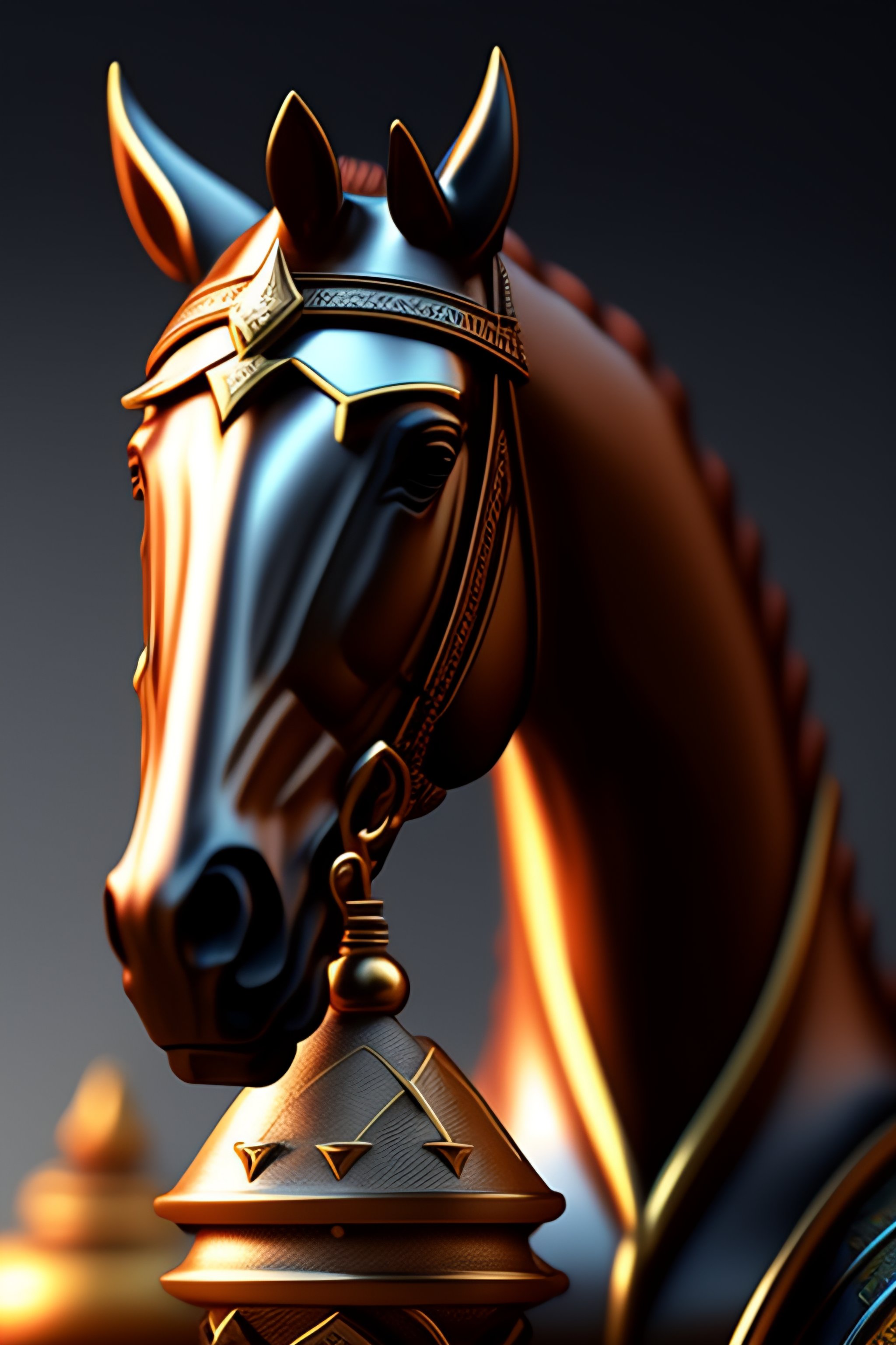 Lexica - A knight horse chess piece connected to an ancient machone