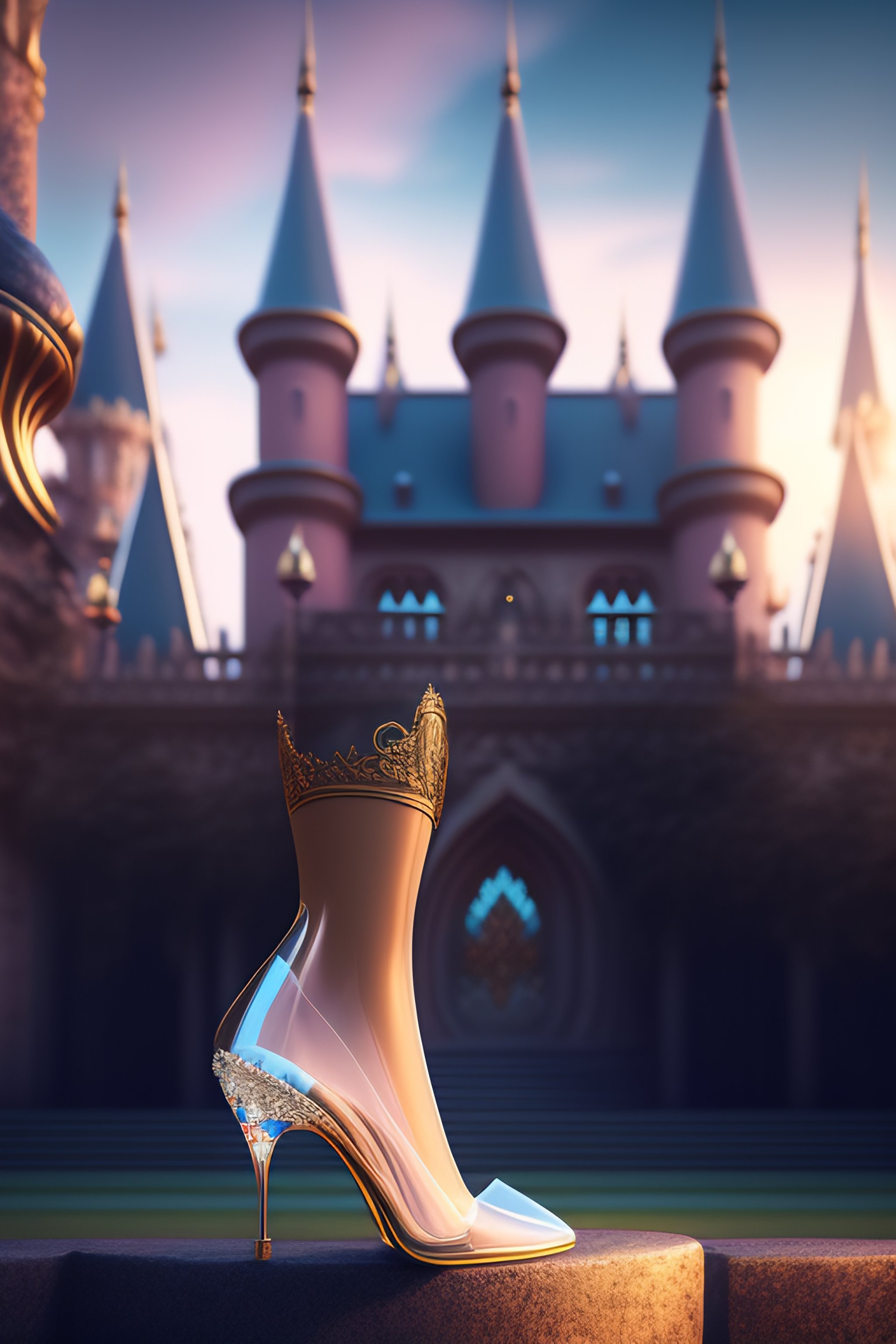 Lexica - Shiny clear high heel shoe in front of a castle, dark fantasy ...