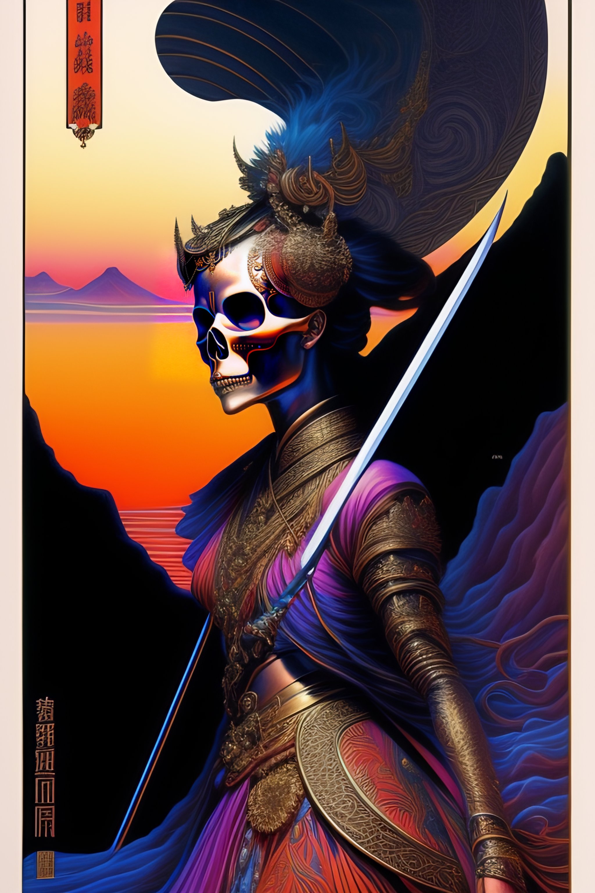 Lexica - Surrealism art 80's, hill with a river flowing cave, skull of ...