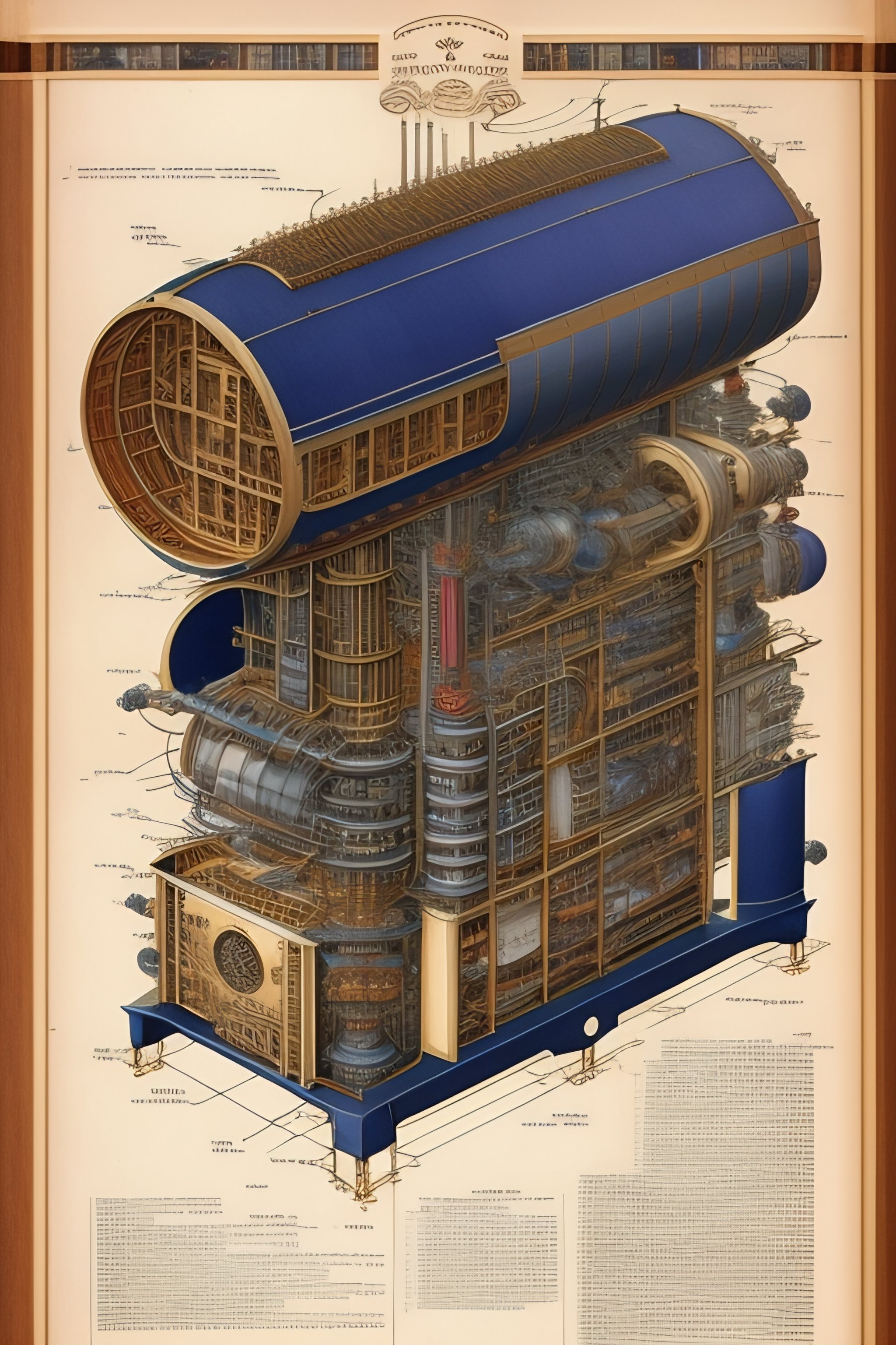 Lexica - A full page of a mechanical blueprint showing a simple cutaway ...