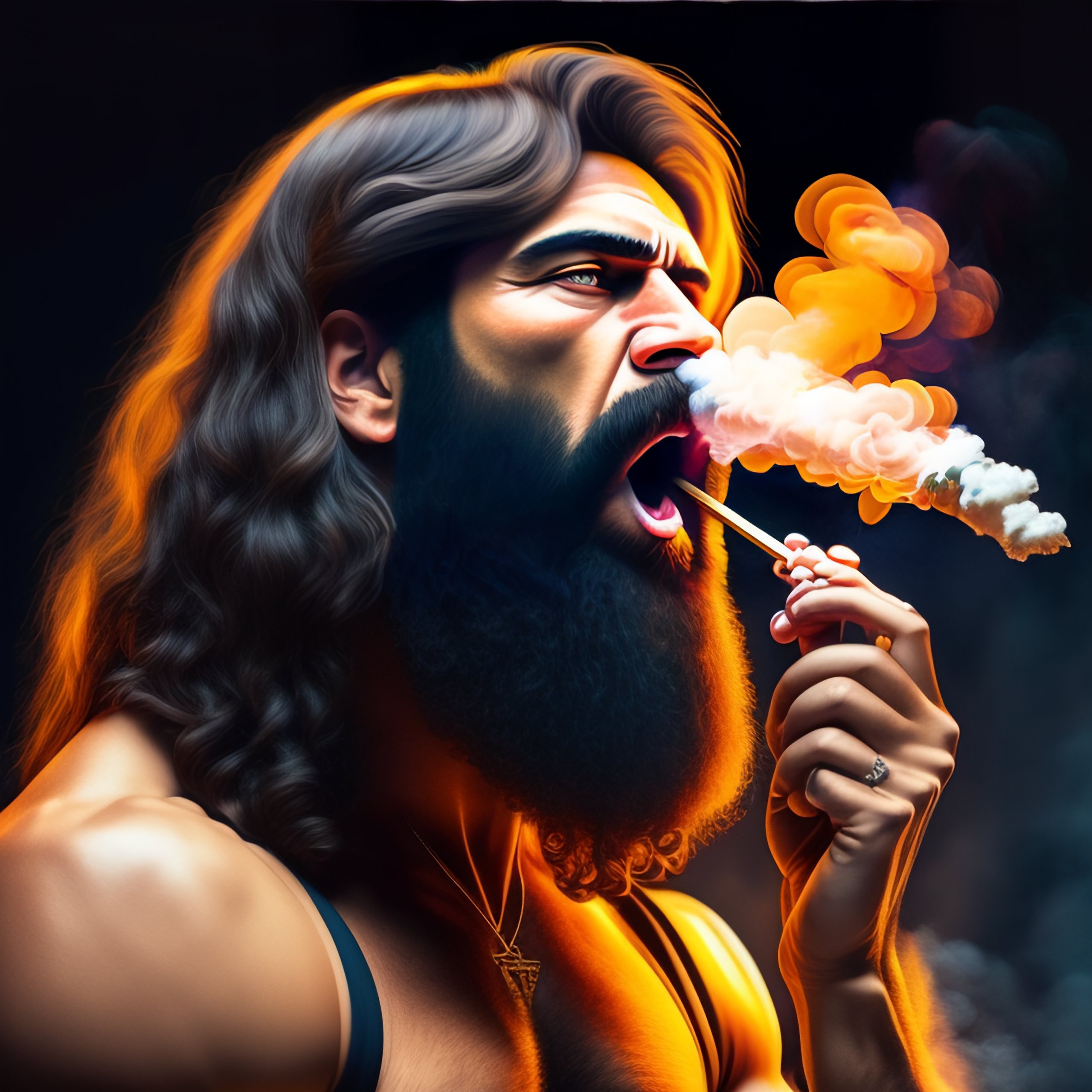 Lexica - Illustration of a caveman smoking a joint hyper detailed