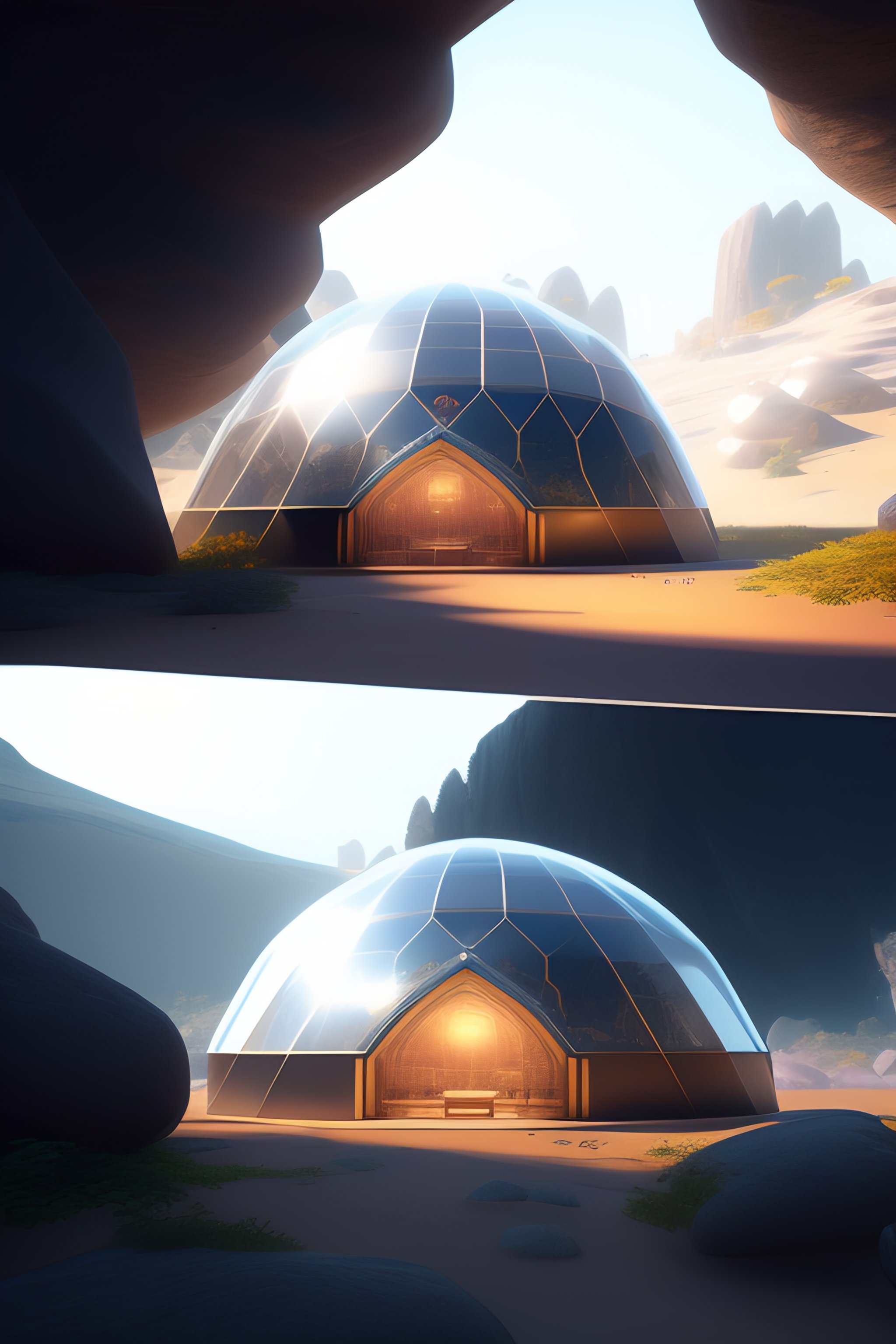 Lexica - Transparent covered igloo domes, light dust, magnificent ...