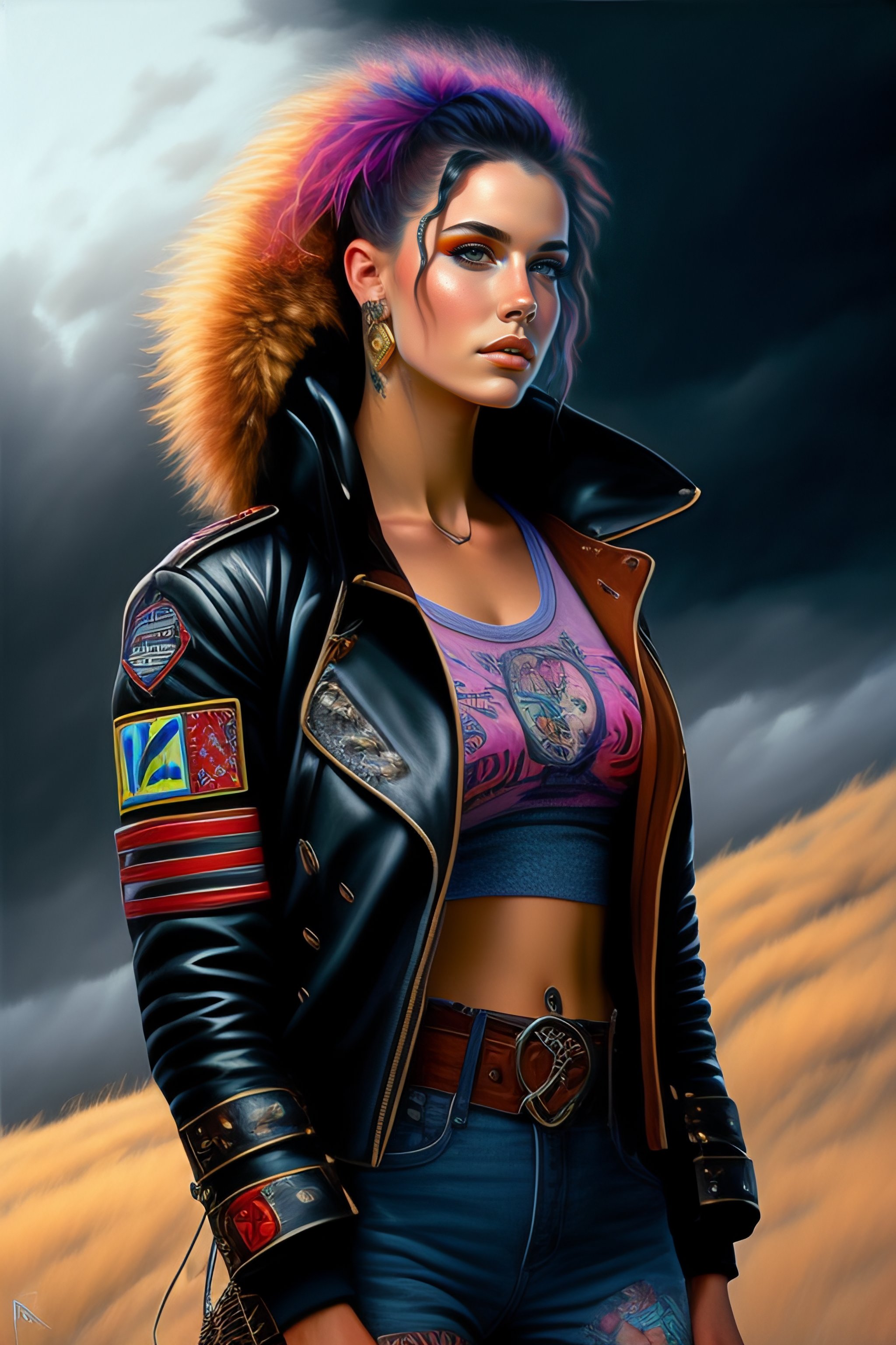Lexica - Cute punk rock girl, mad max jacket, renaissance, cables on ...
