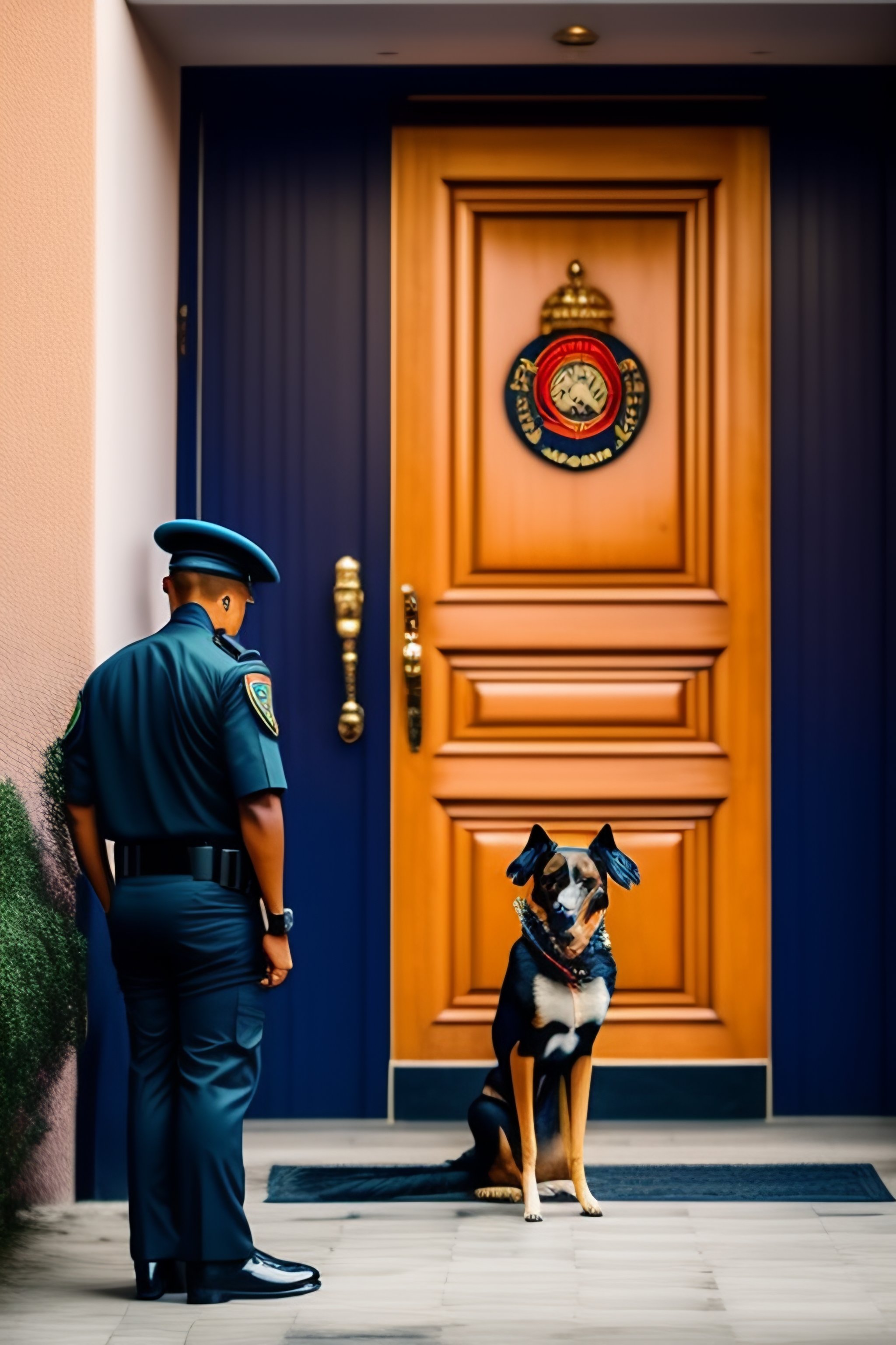 Lexica - Indonesian security guards with K9 standing guarding a door ...