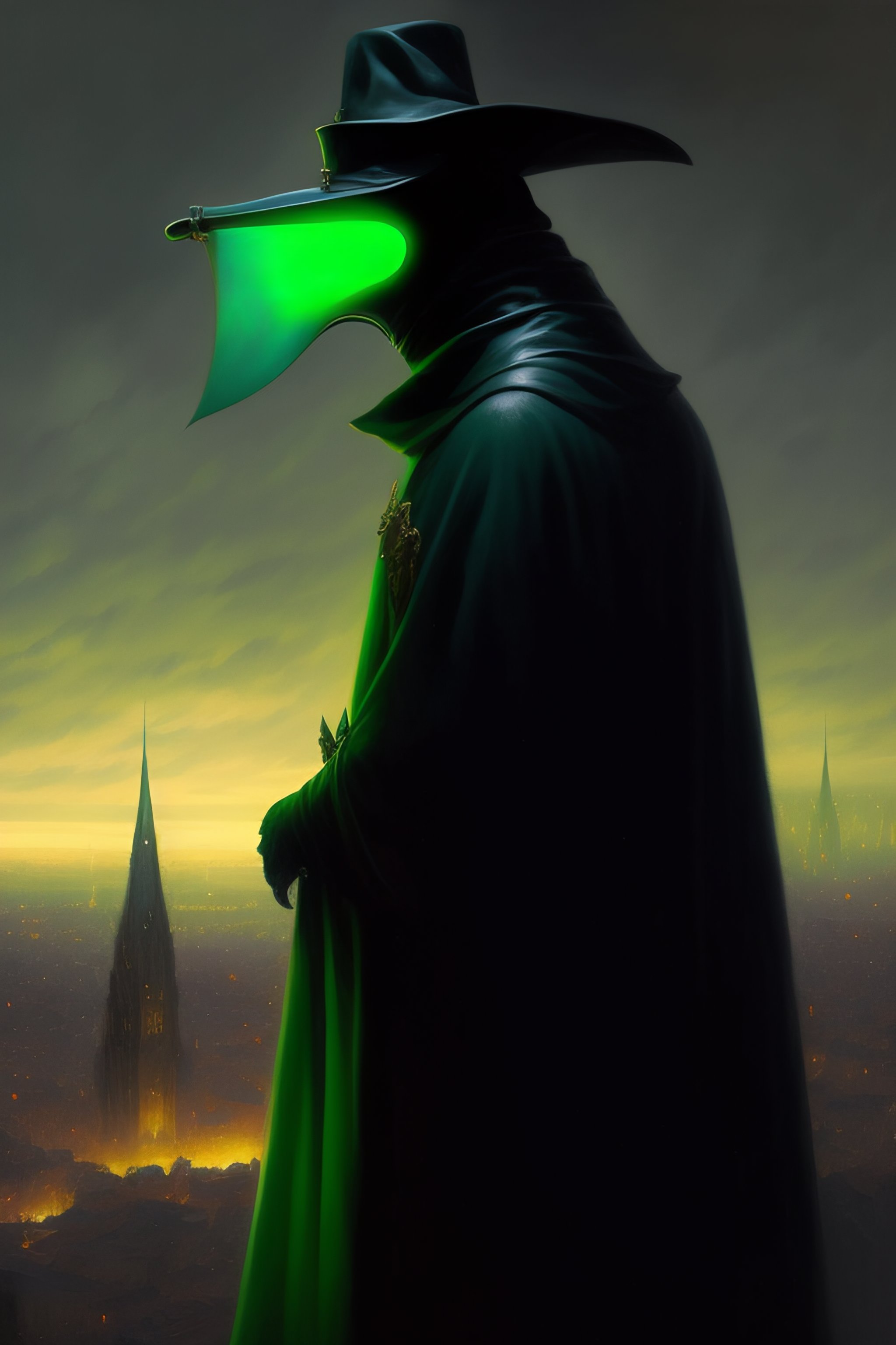 Lexica - Plague doctor with black plague mask with green led in eyes ...