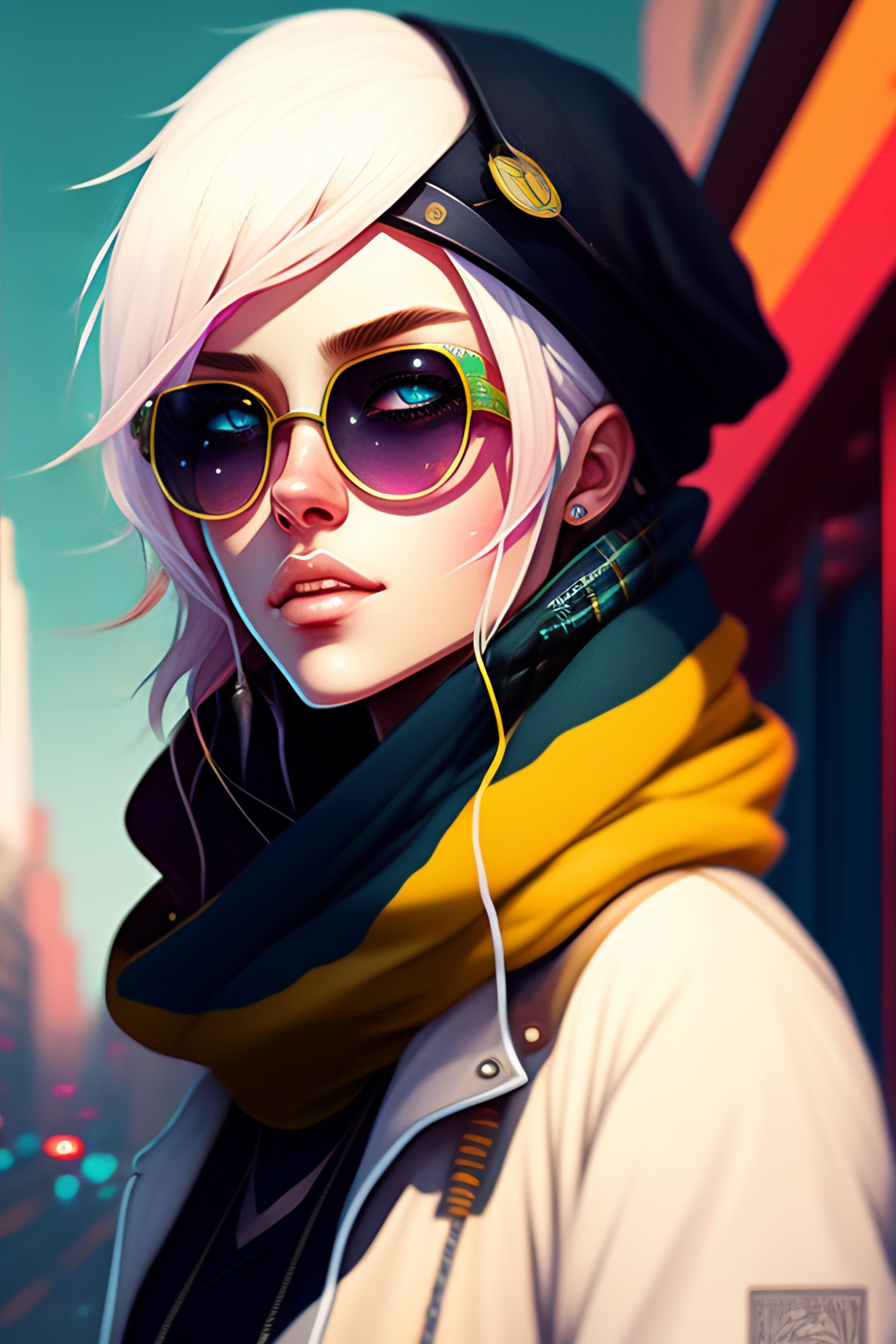 Lexica - Highly detailed portrait of a sewer emo punk Kristina Pesic student, sunglasses, blue ...