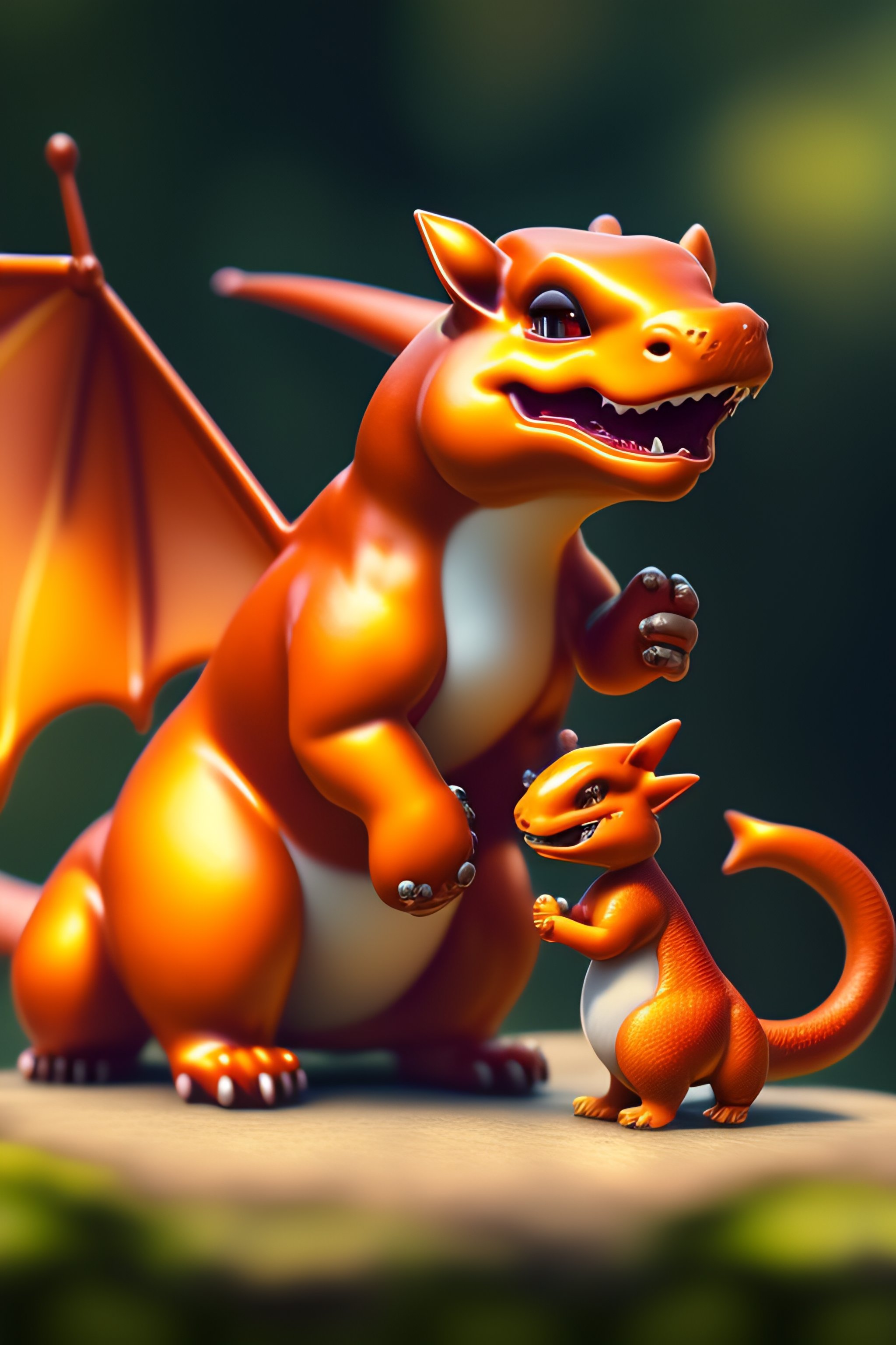 Lexica - Realistic Charizard mom with baby Charmander