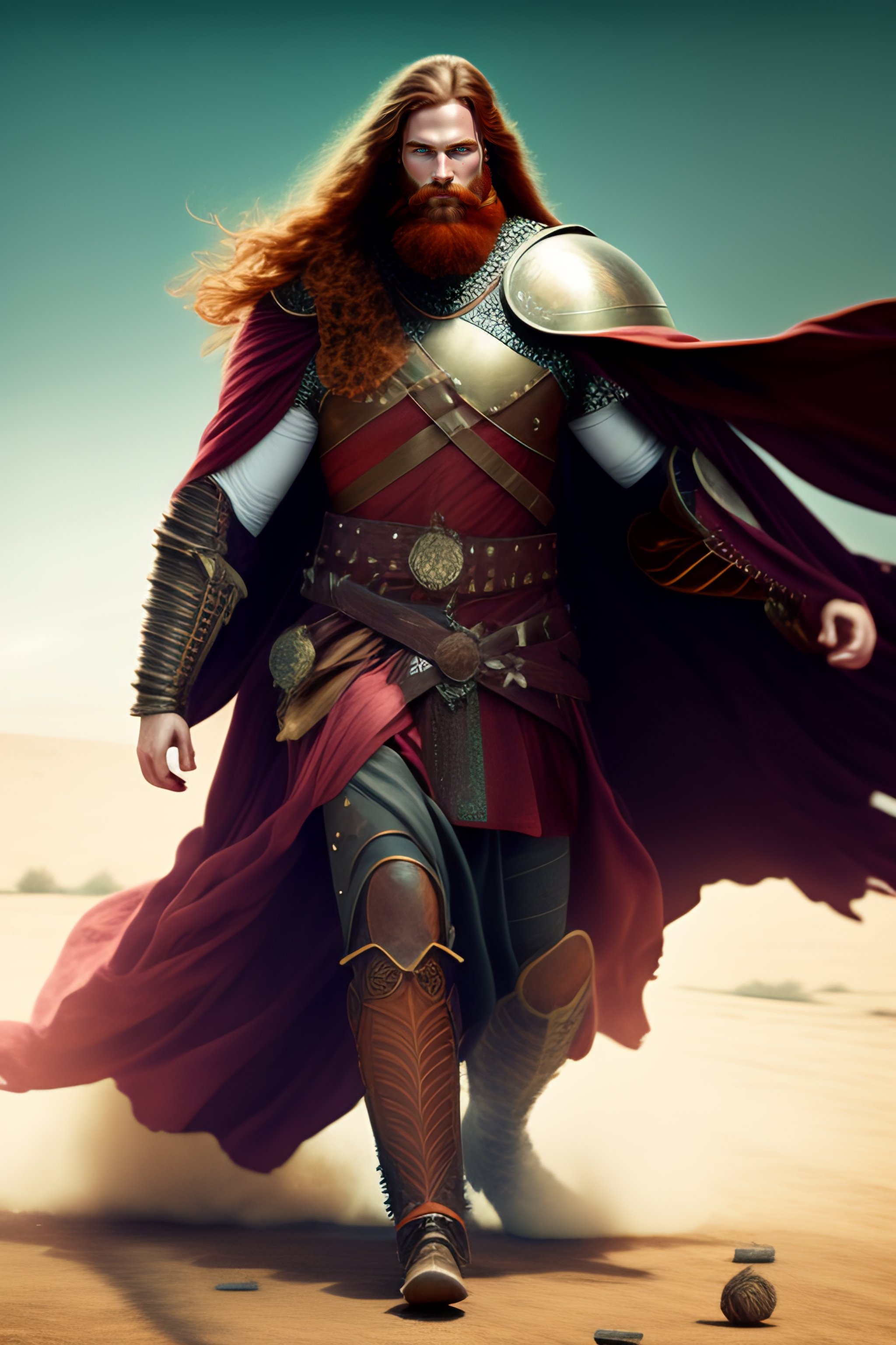 Lexica - Handsome warrior hunk, ginger, long hair, beard, rugged, no ...