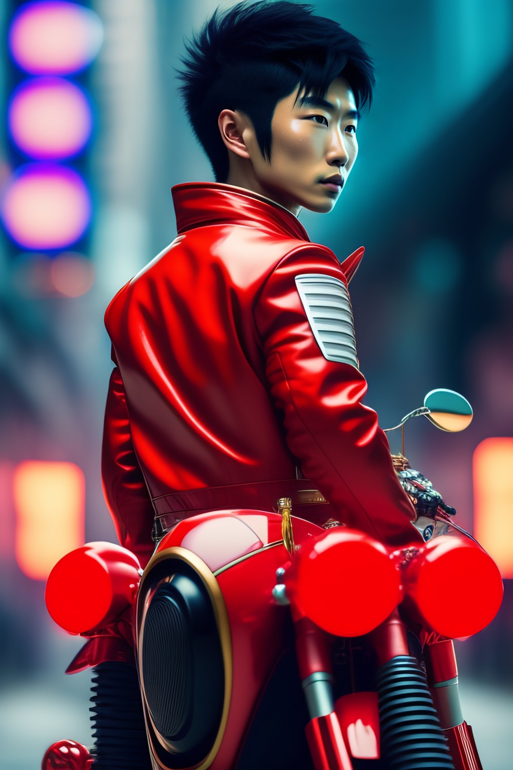 Lexica - Shotaro Kaneda on futuristic high-tech motorcycle from akira, post apocalyptic Neo ...