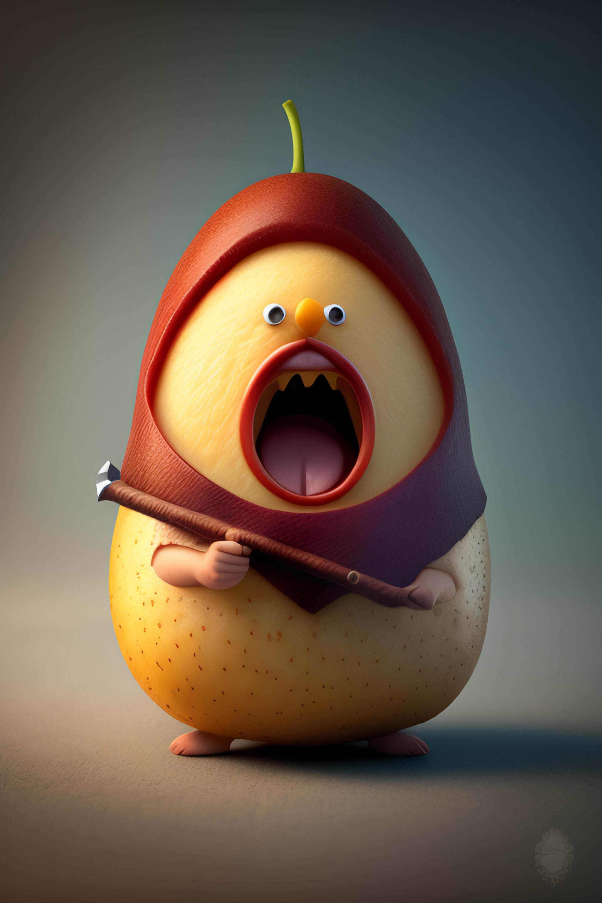 Lexica - Angry potato with weapon scary