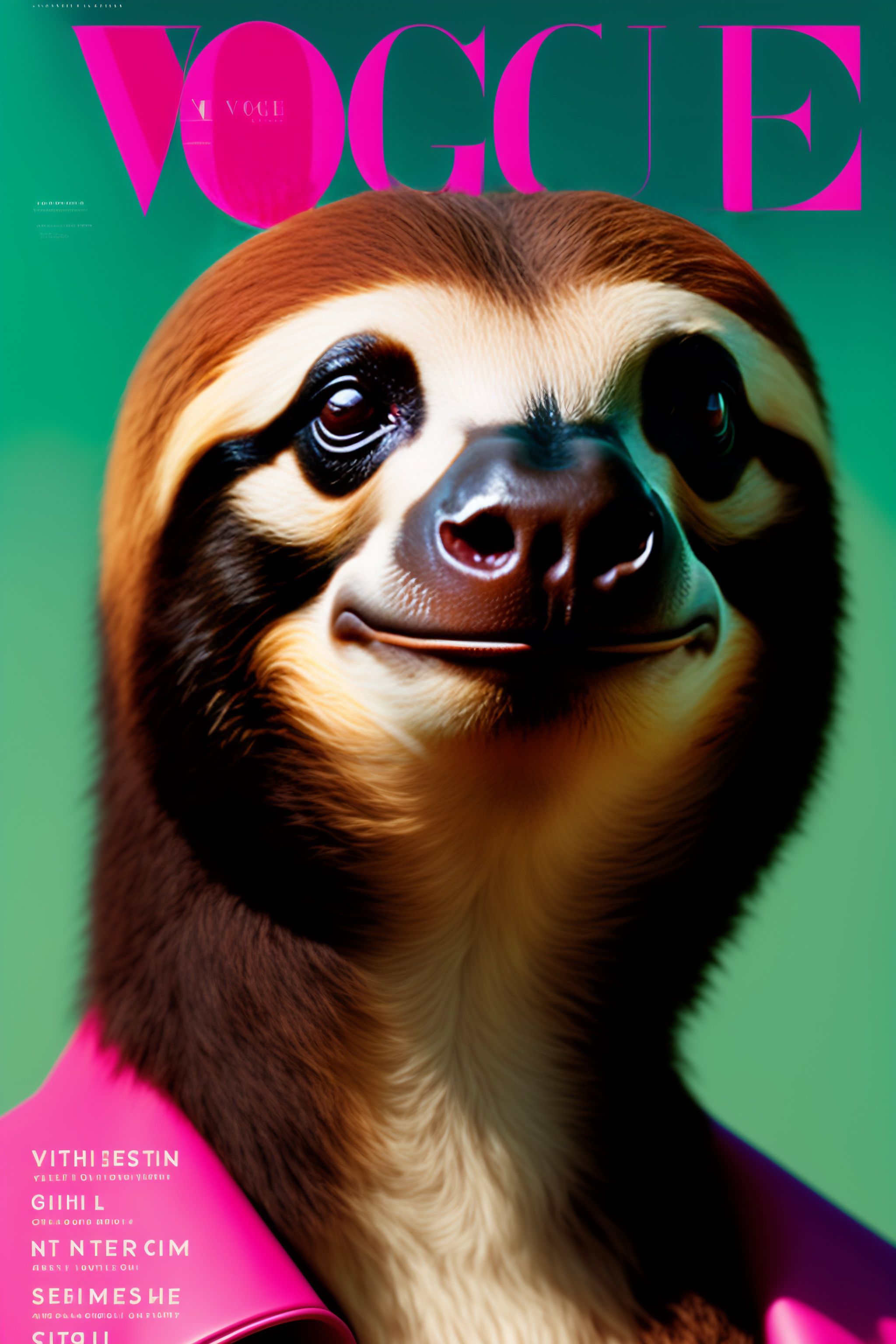 Lexica - A sloth on the cover of Vogue Magazine fashion
