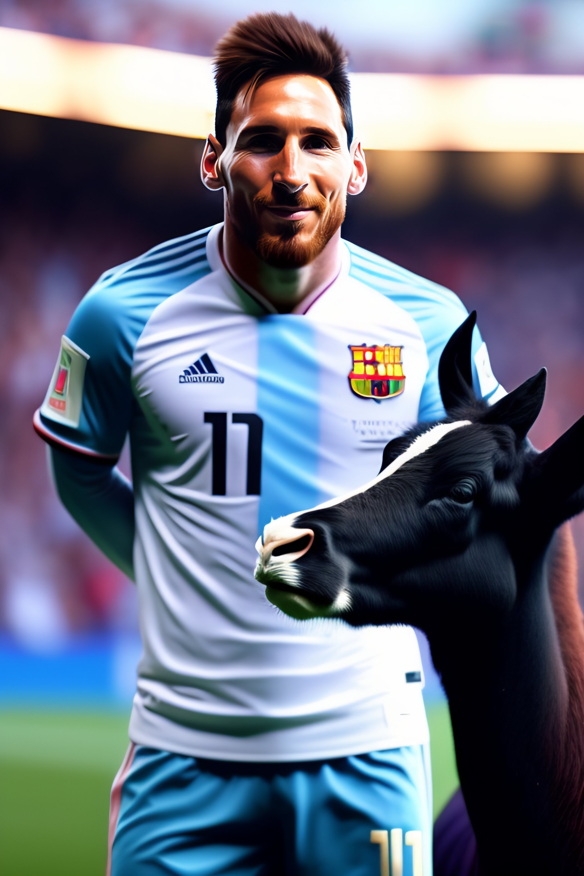 Lexica - Messi standing next to the goat
