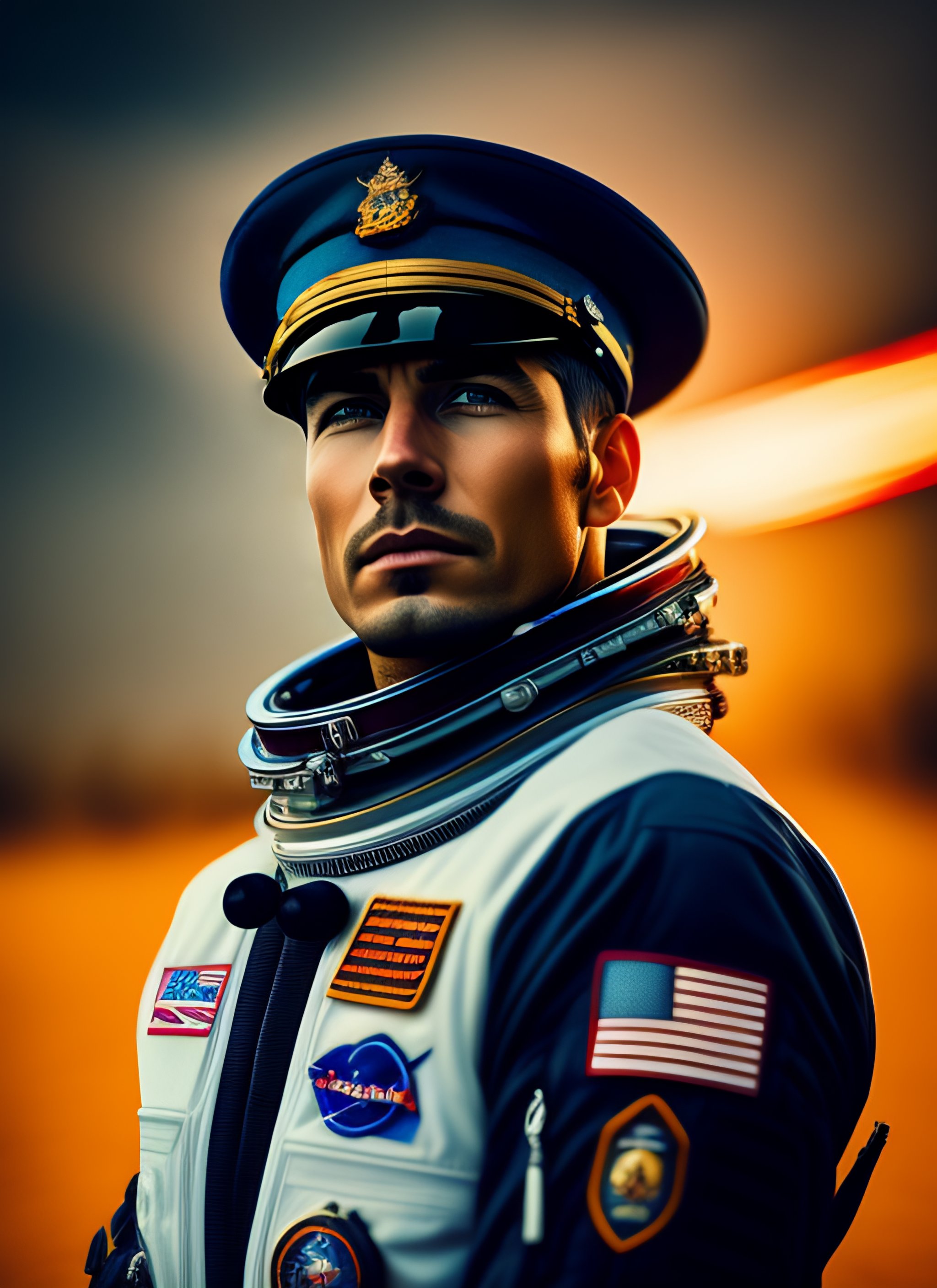 Lexica - Portrait of a man, astronaut suit, military beret, front ...