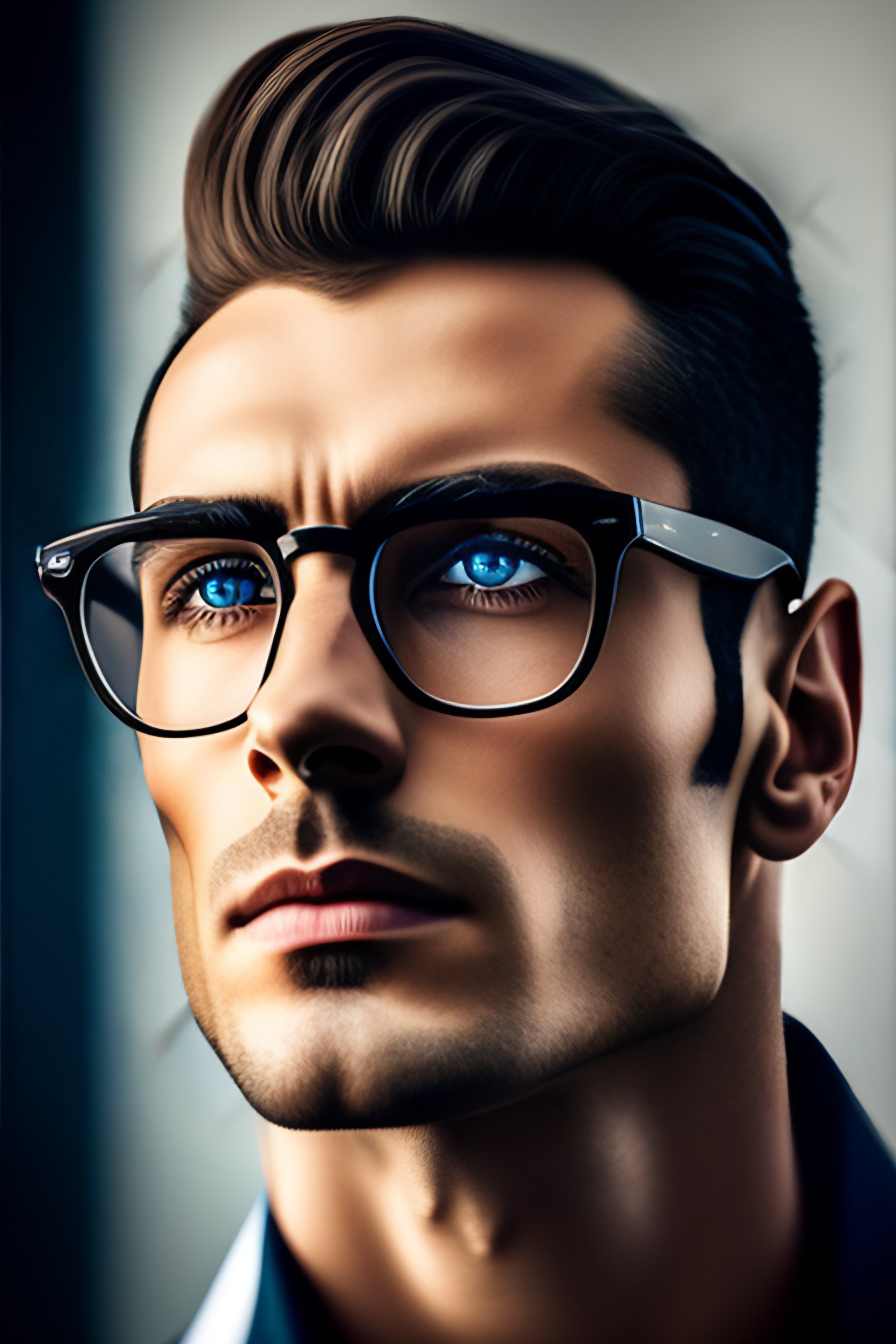 Lexica - A close-up profile photograph of a young, handsome, bald ...