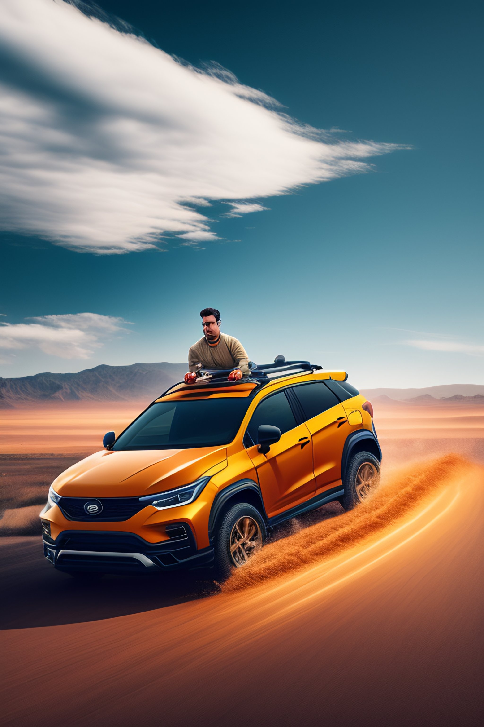 Lexica - Man with a dad bod driving a car