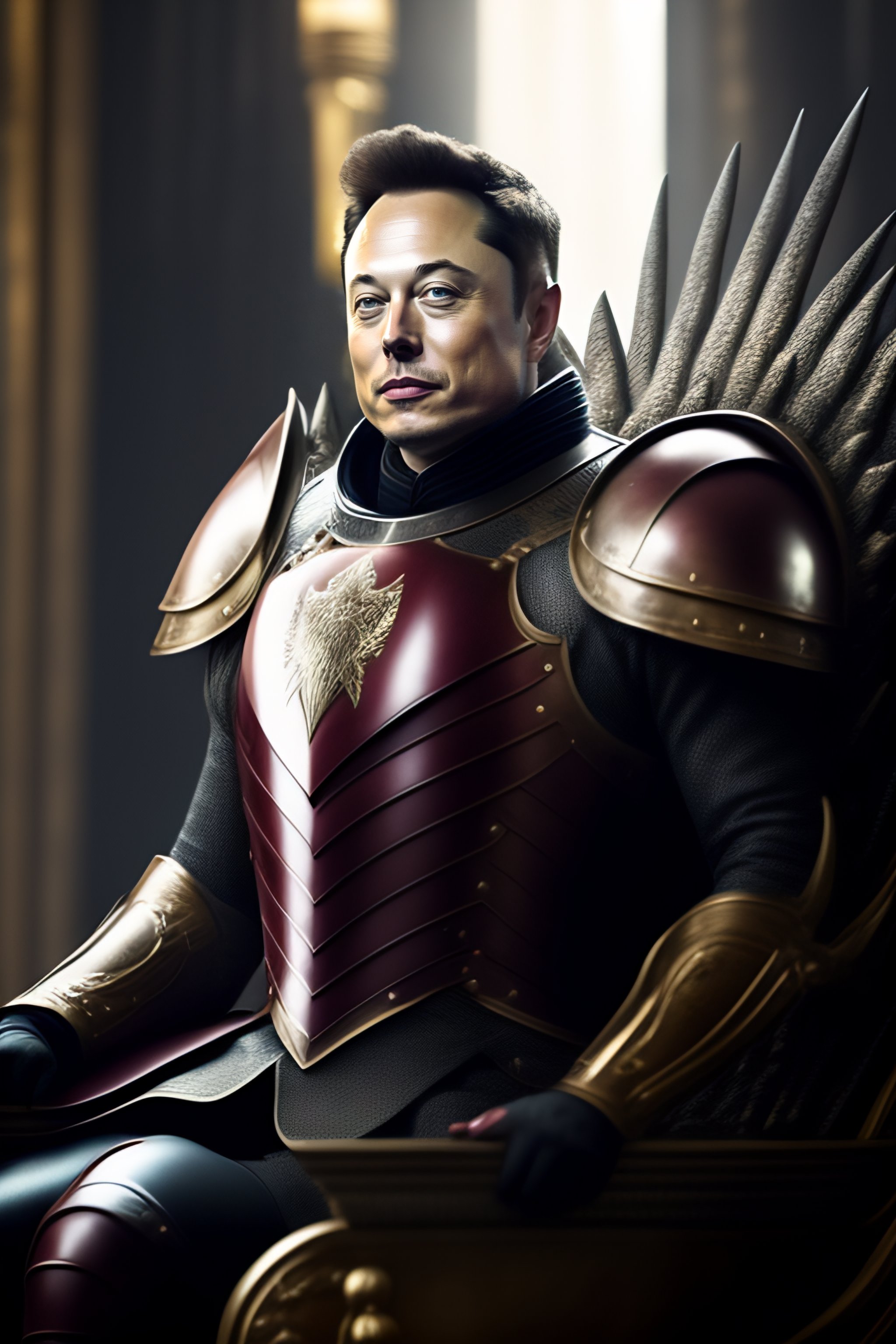 Lexica - Elon Musk sitting on the iron throne from Game Of Thrones