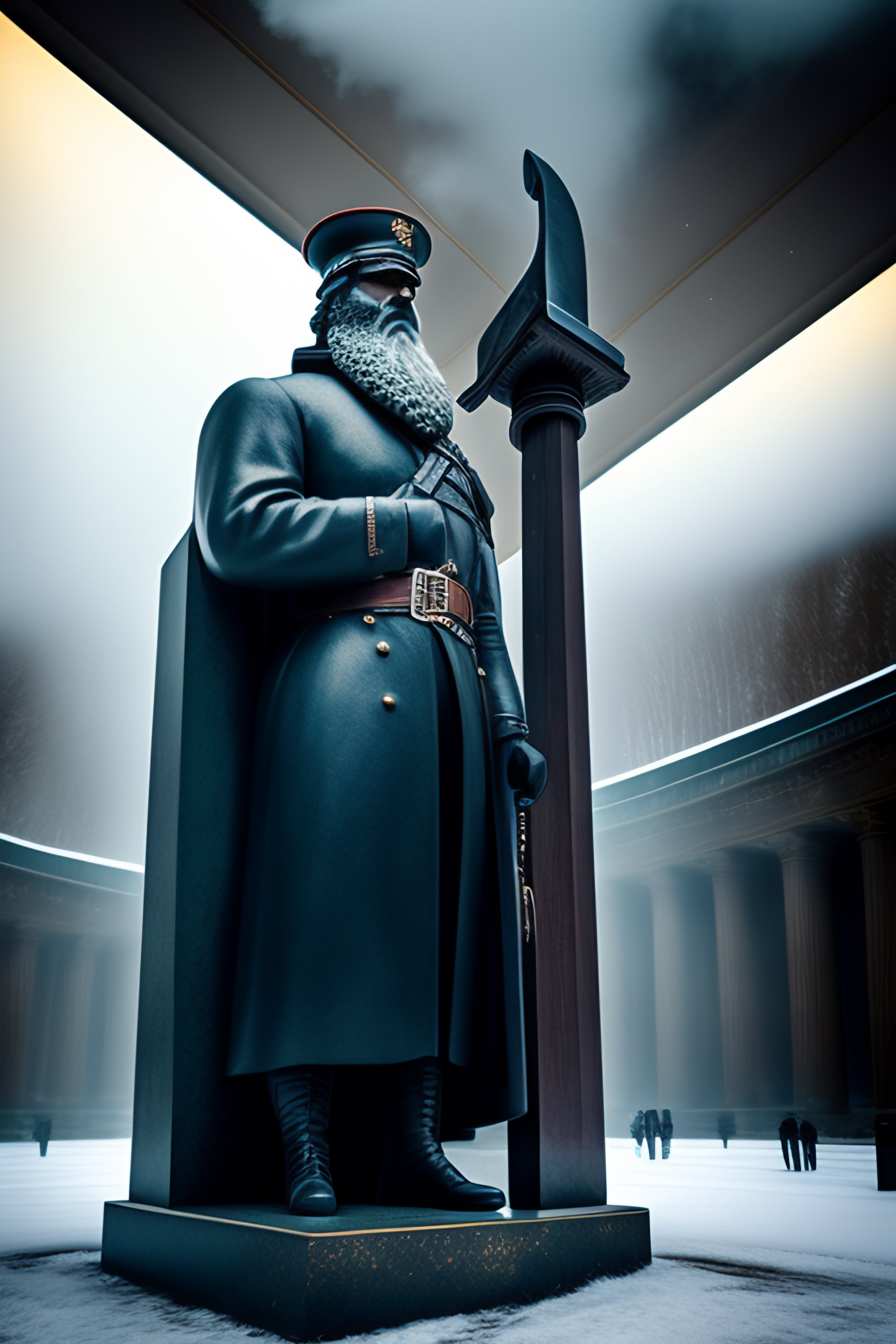 Lexica - Vertical film frame, a monument to an old Soviet soldier with ...