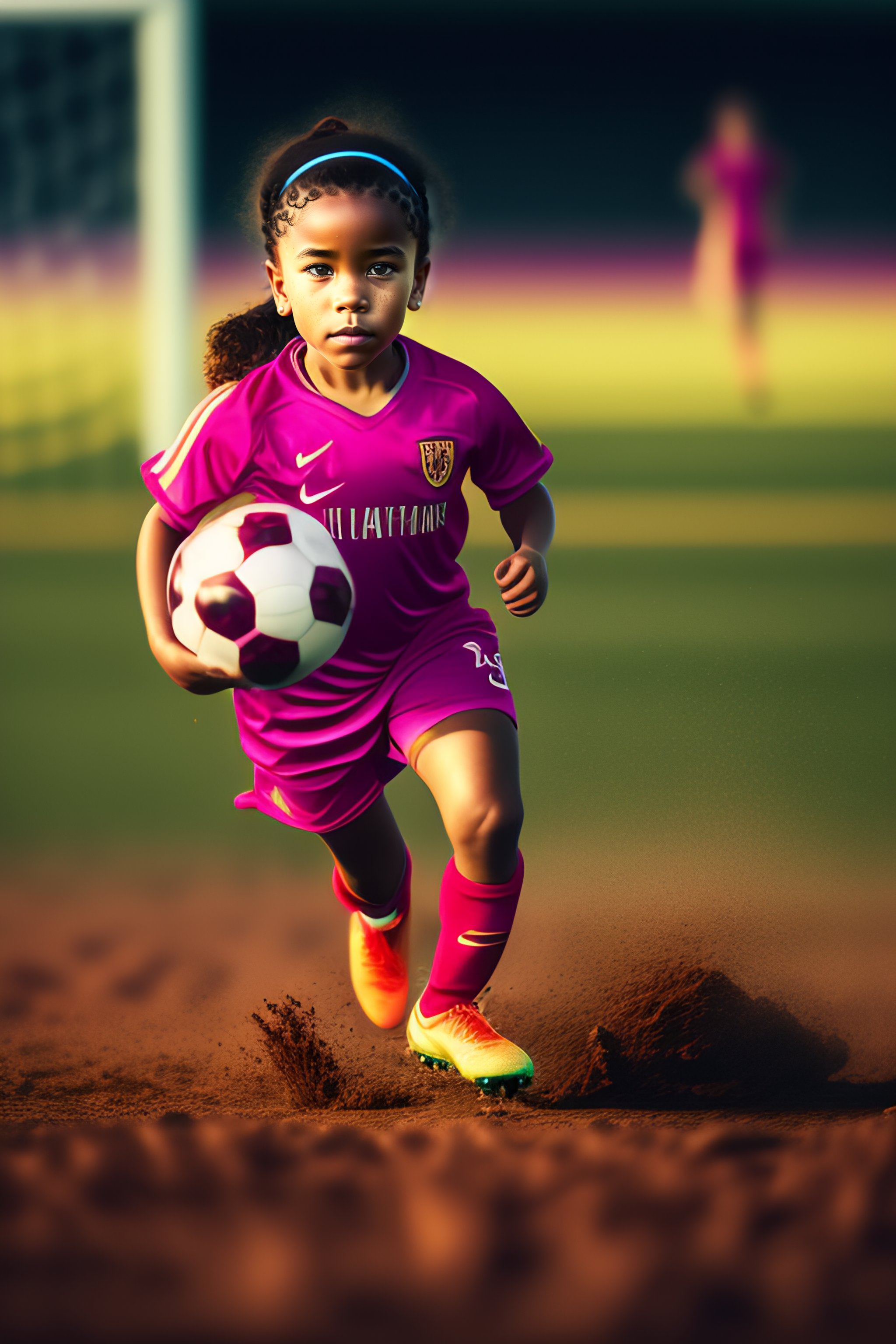 Lexica - Action picture of a young inner city girl playing soccer on a ...