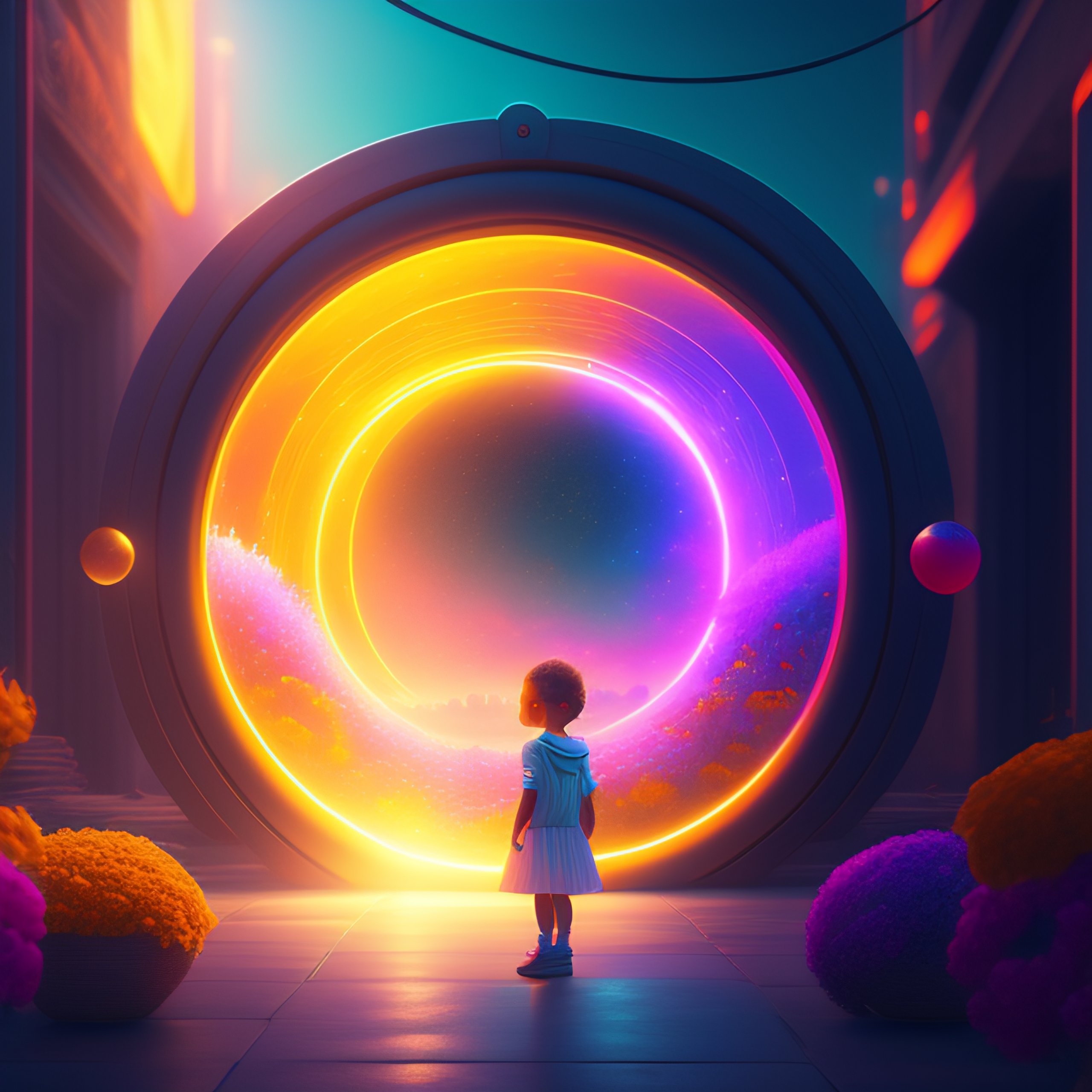 Lexica - A matte painting of children playing with orbs of light in a ...