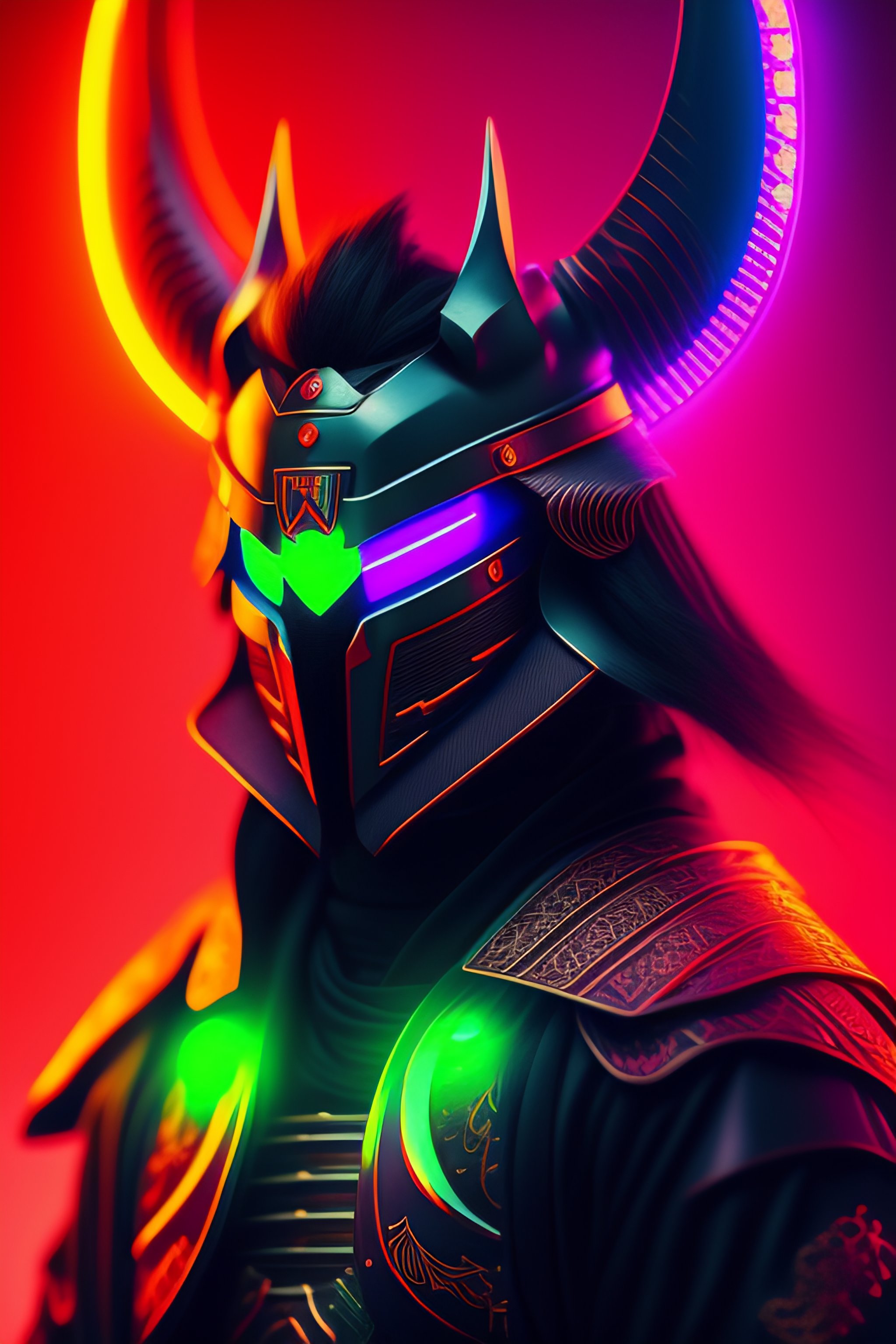 Lexica - Neon Samurai with Oni's mask
