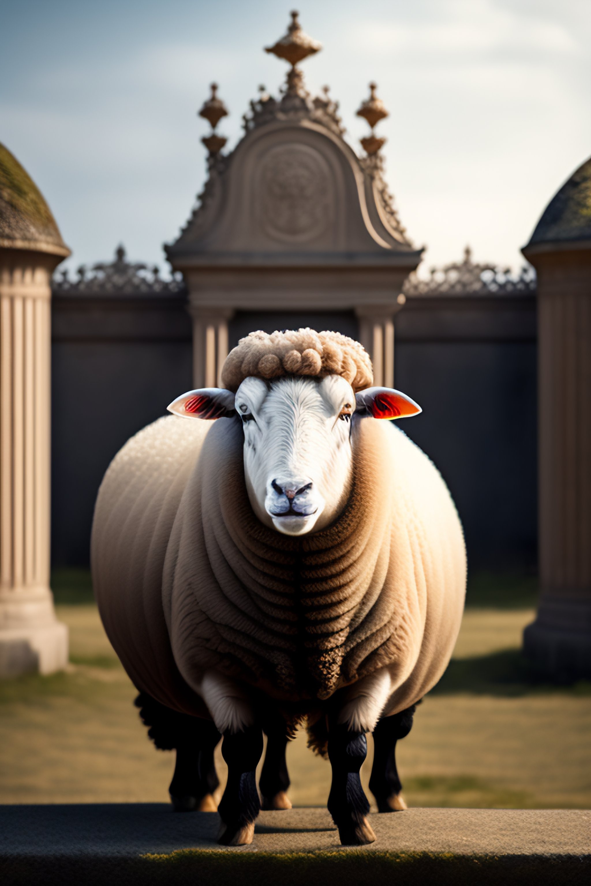 Lexica - Sheep in baroque armor in front of jelly palace
