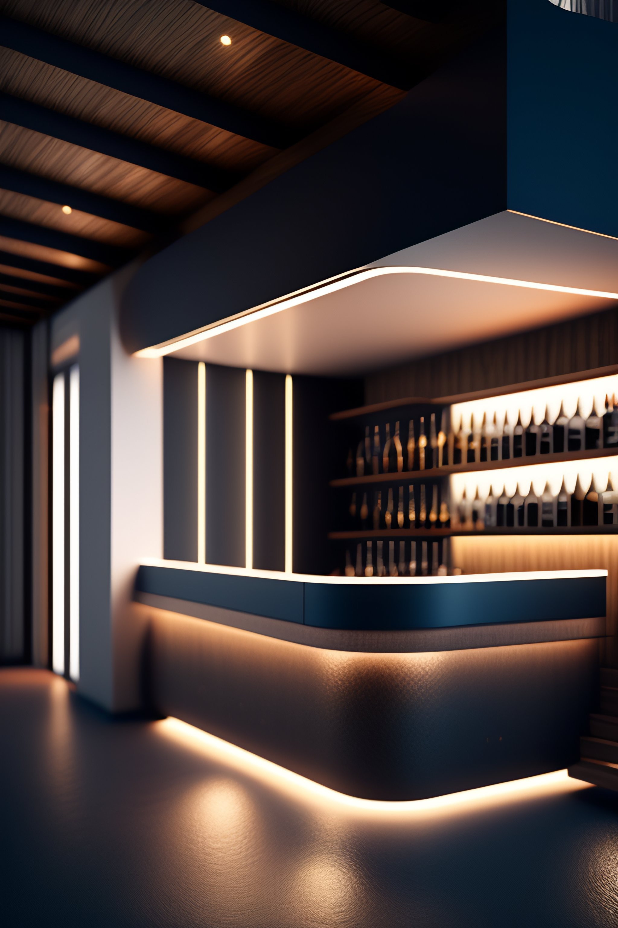 Lexica - C4d render, bar, sea themed, high end, design, modern,warehouse