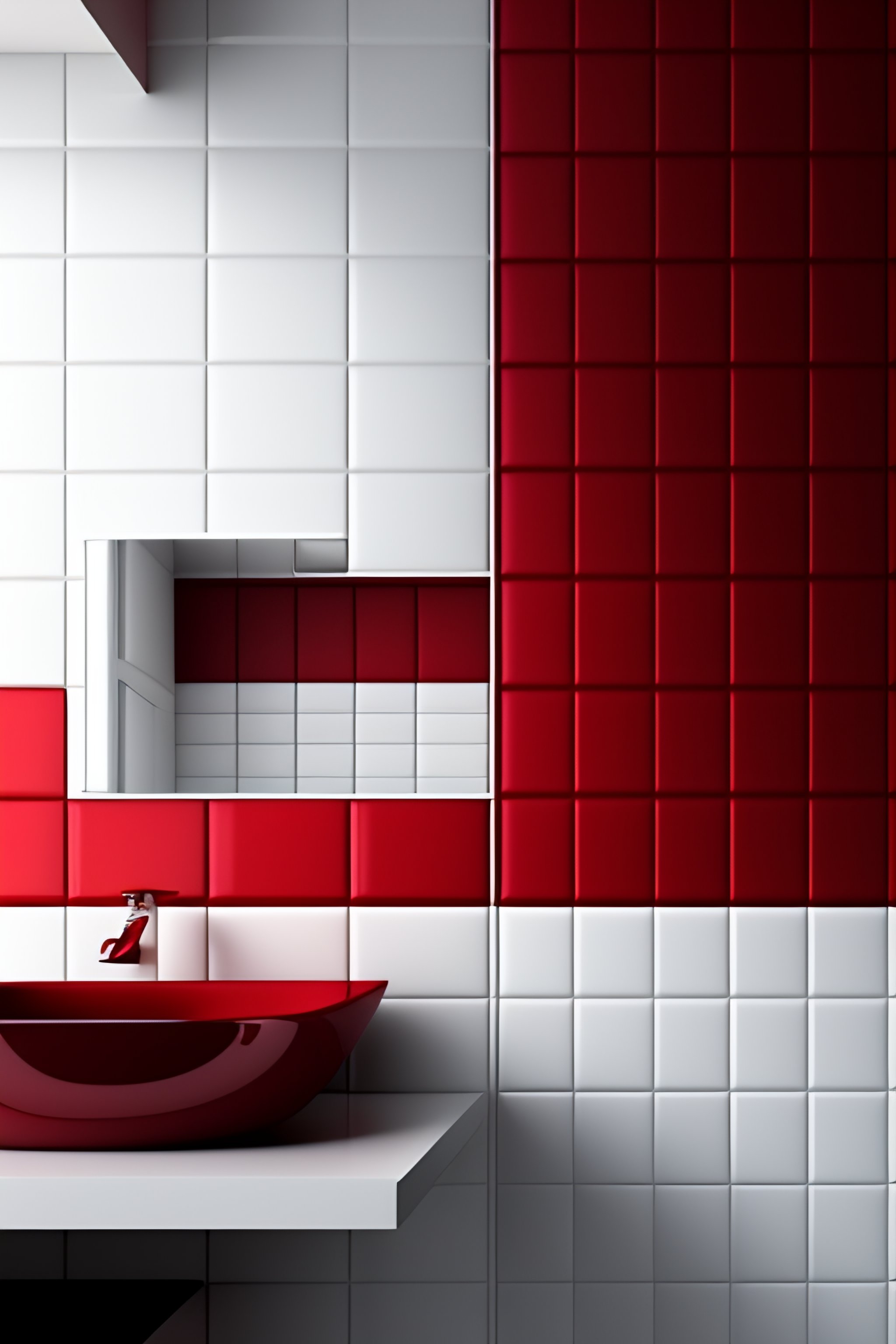 Lexica - White tile wall with red accents
