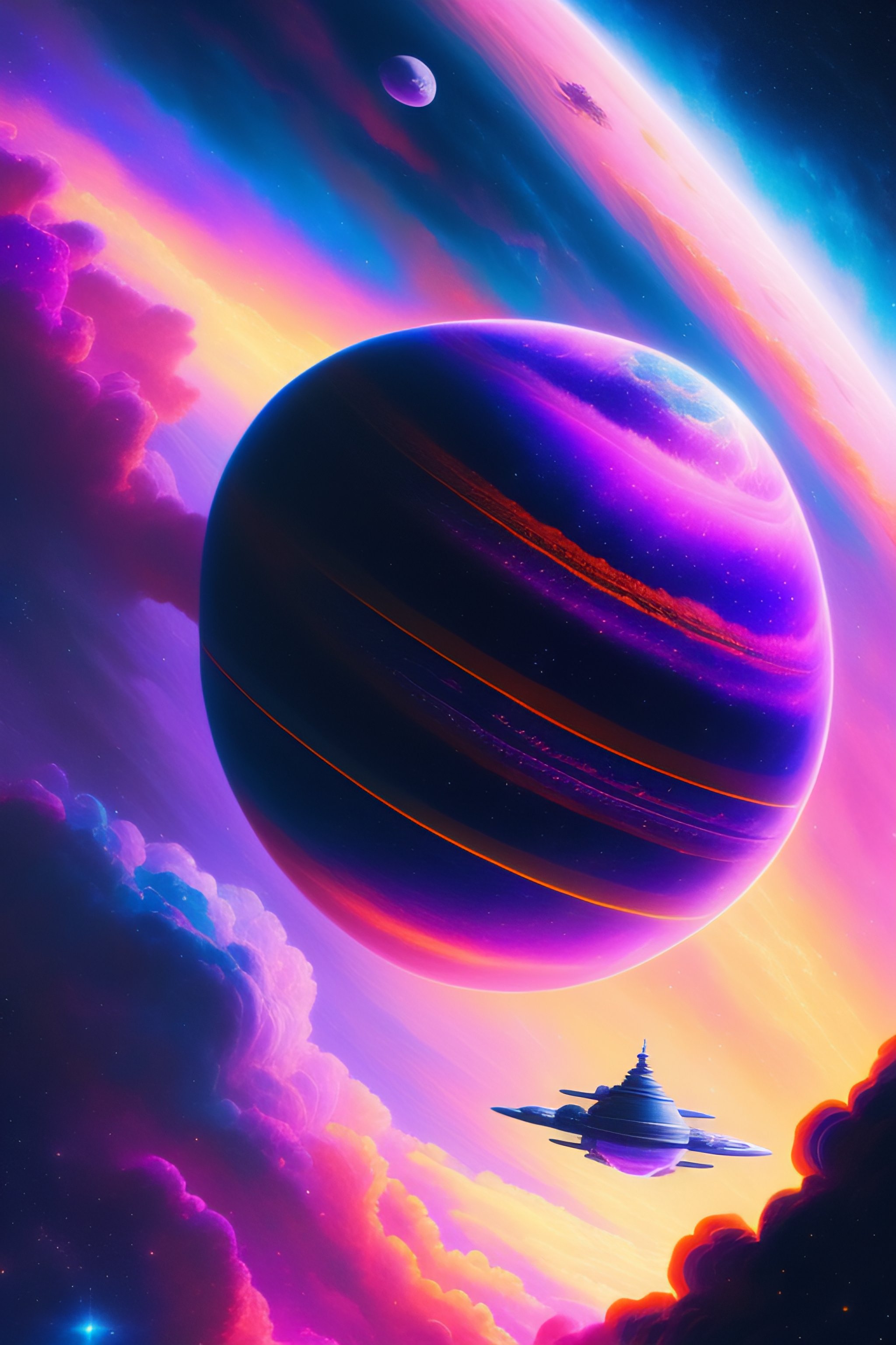 Lexica - A spaceship, alone in space with colorful nebulae, pink ...