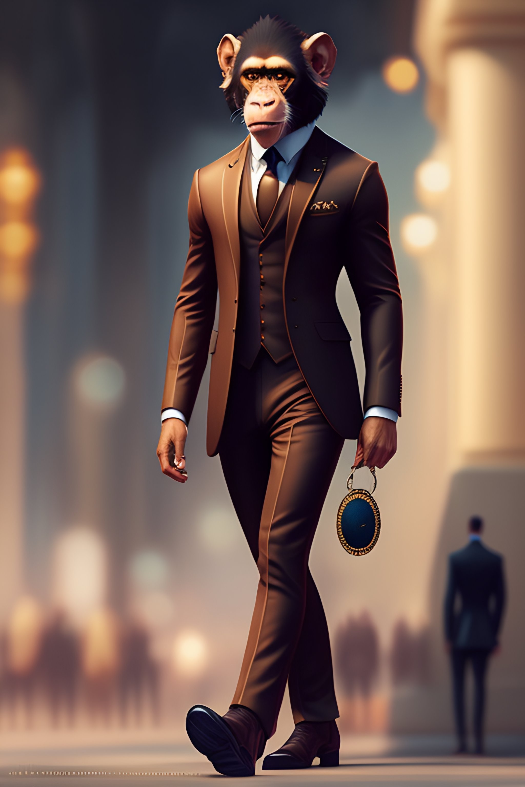 Lexica - Anthro furry humanoid monkey, three piece suit, checking watch ...