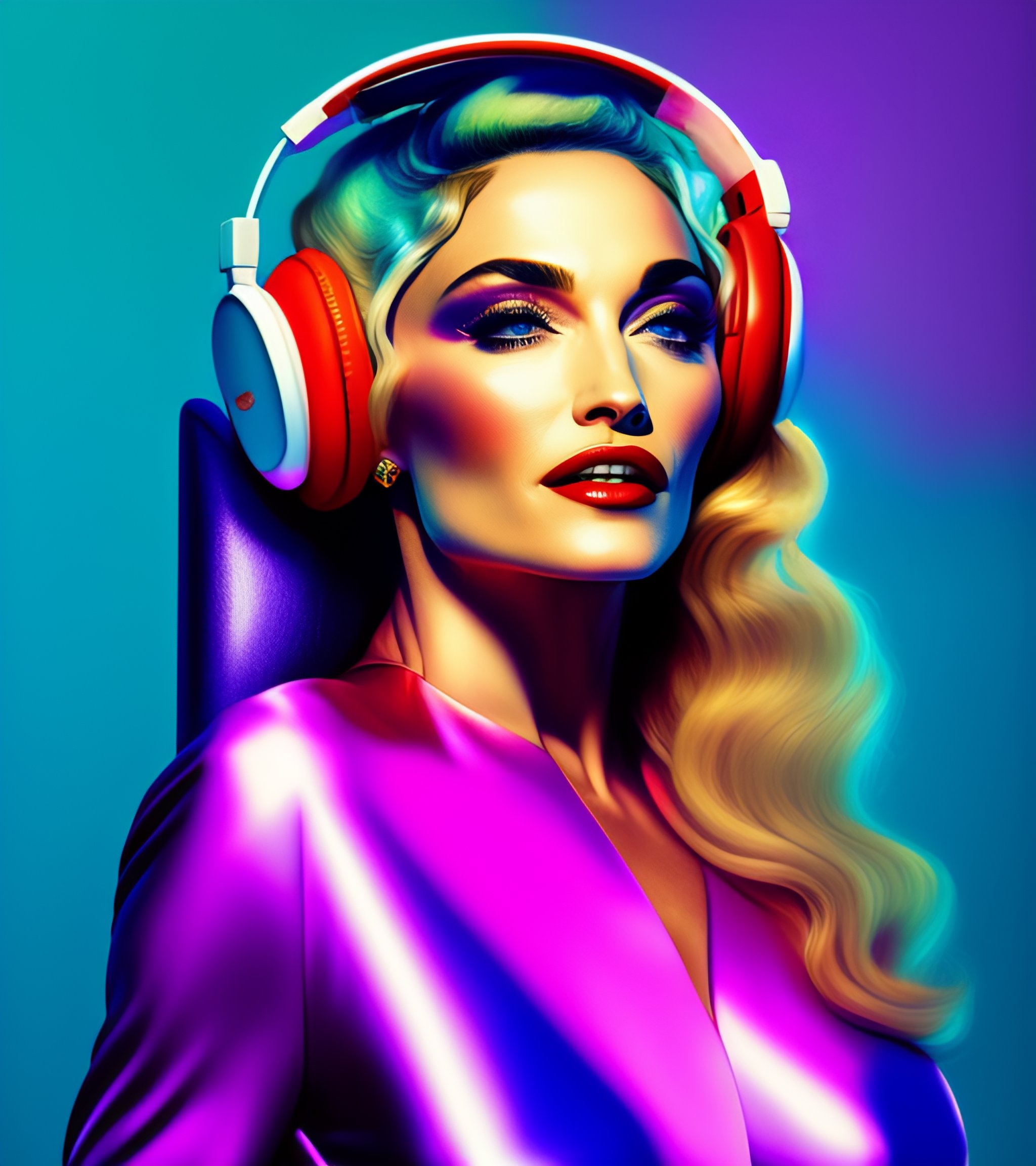Lexica - Madonna with headphones on sitting in a chair, a ...