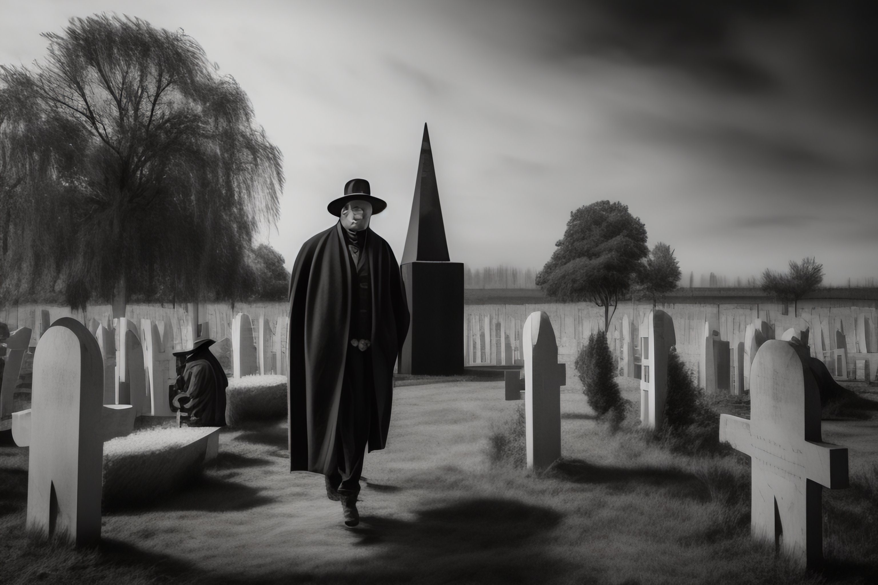 Lexica - Undertaker in a cemetery, black white