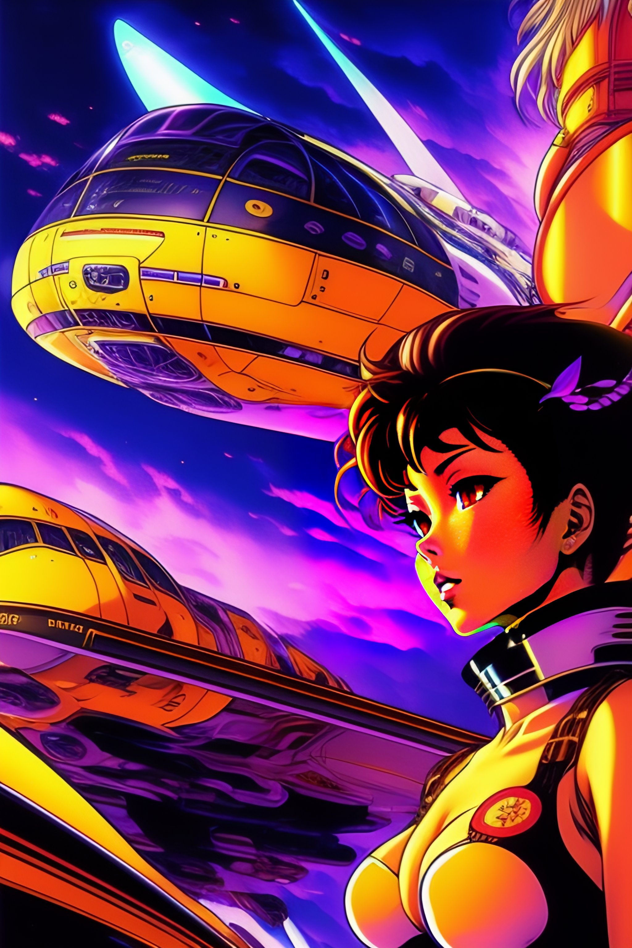 Lexica - Vintage 90's anime style. cluttered starship interior; crew ...