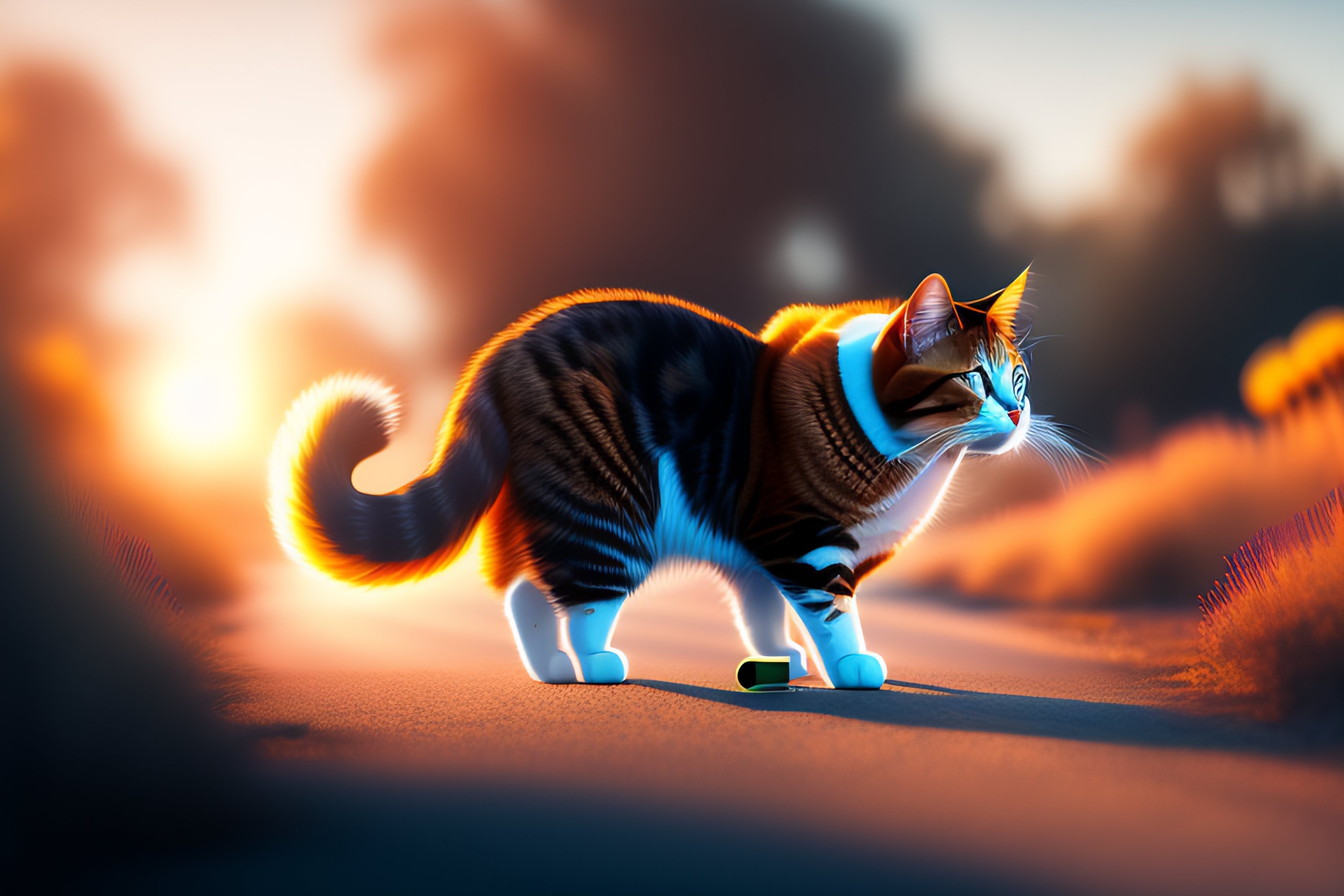 Lexica - A cat on an epic quest driving a skateboard strolling through ...