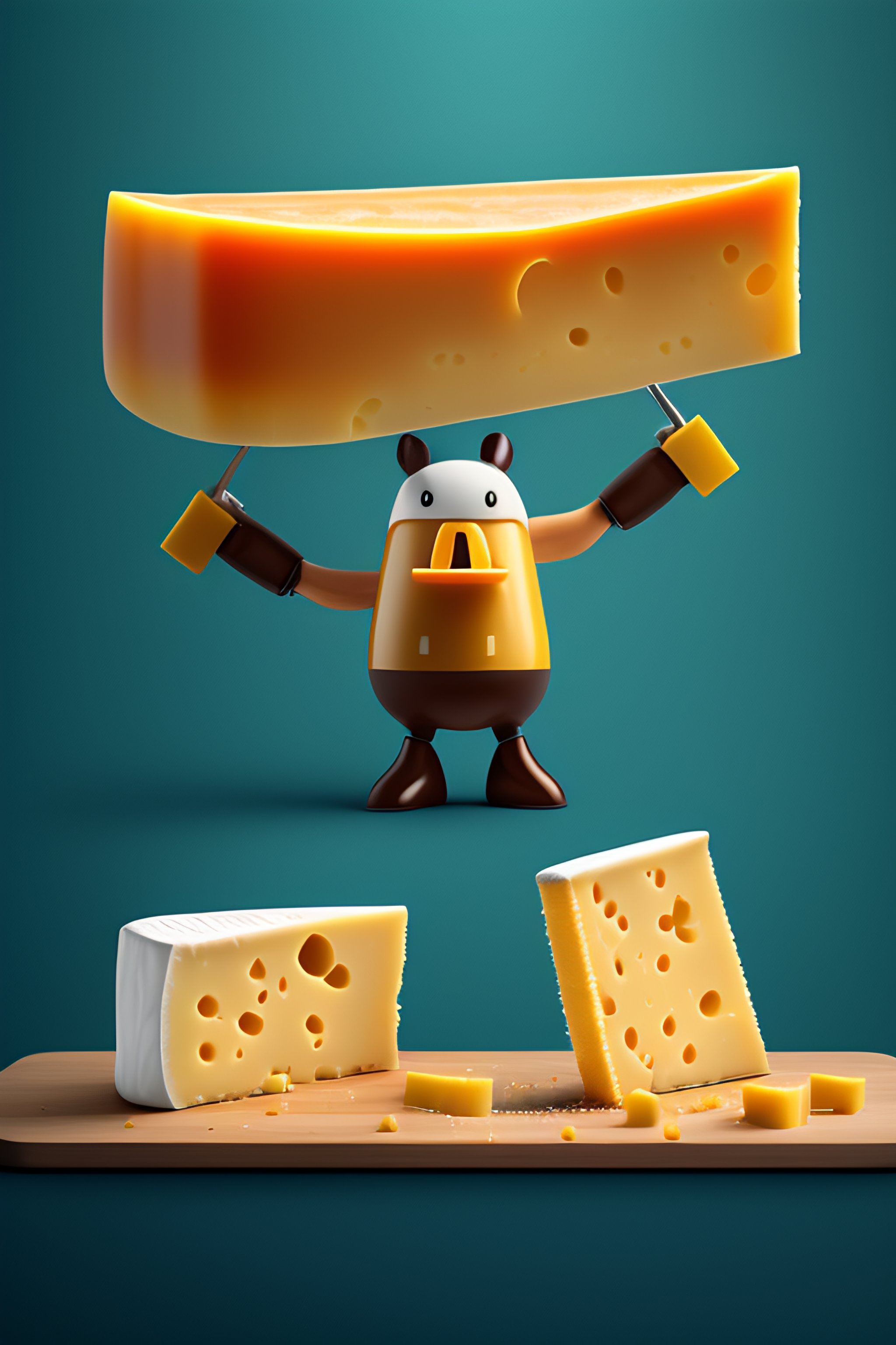 Lexica - A cheese army wielding a knife with realistic arms, faces and legs