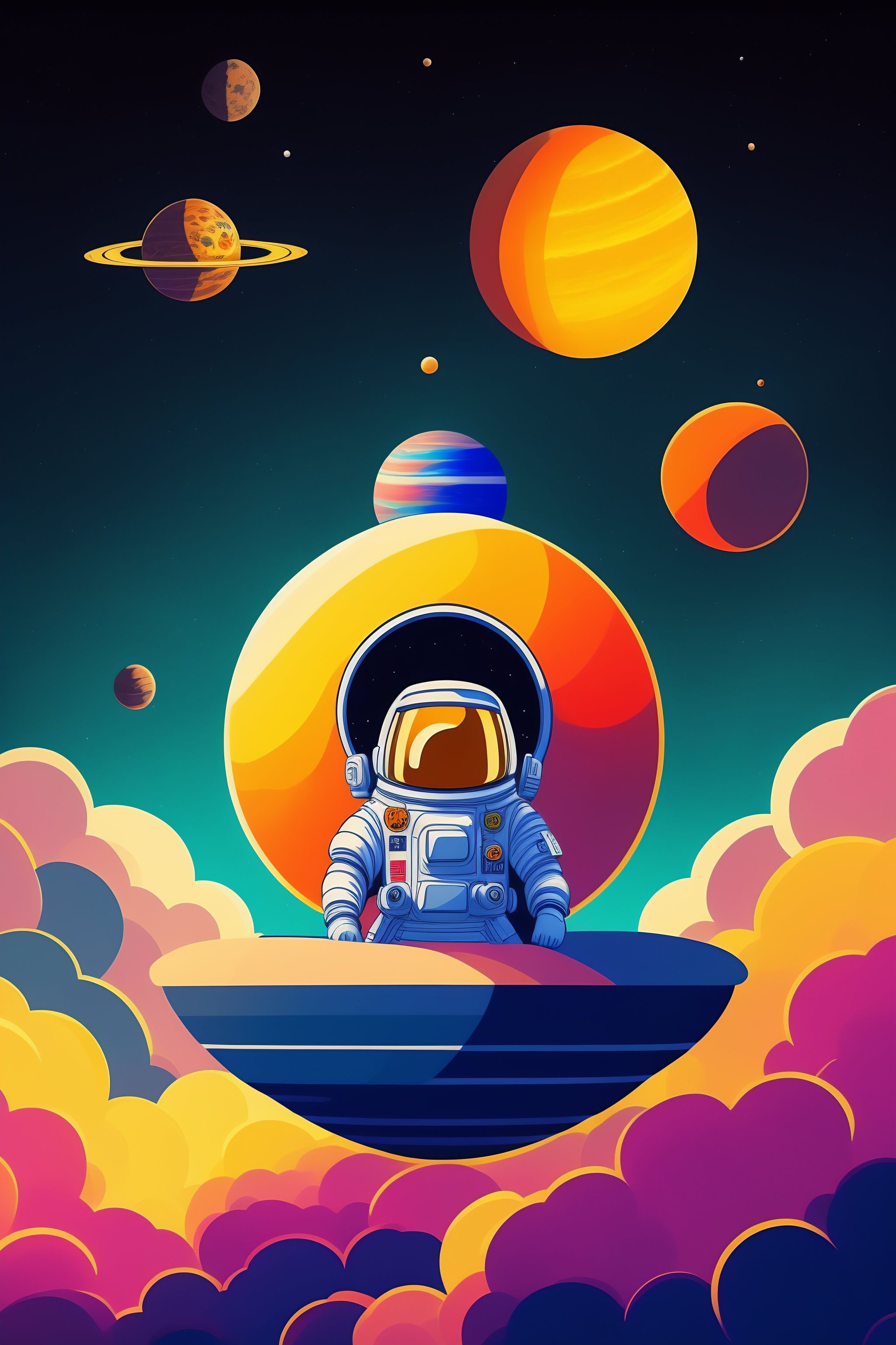 Lexica - An cartoon astronaut in space with planets in the background ...