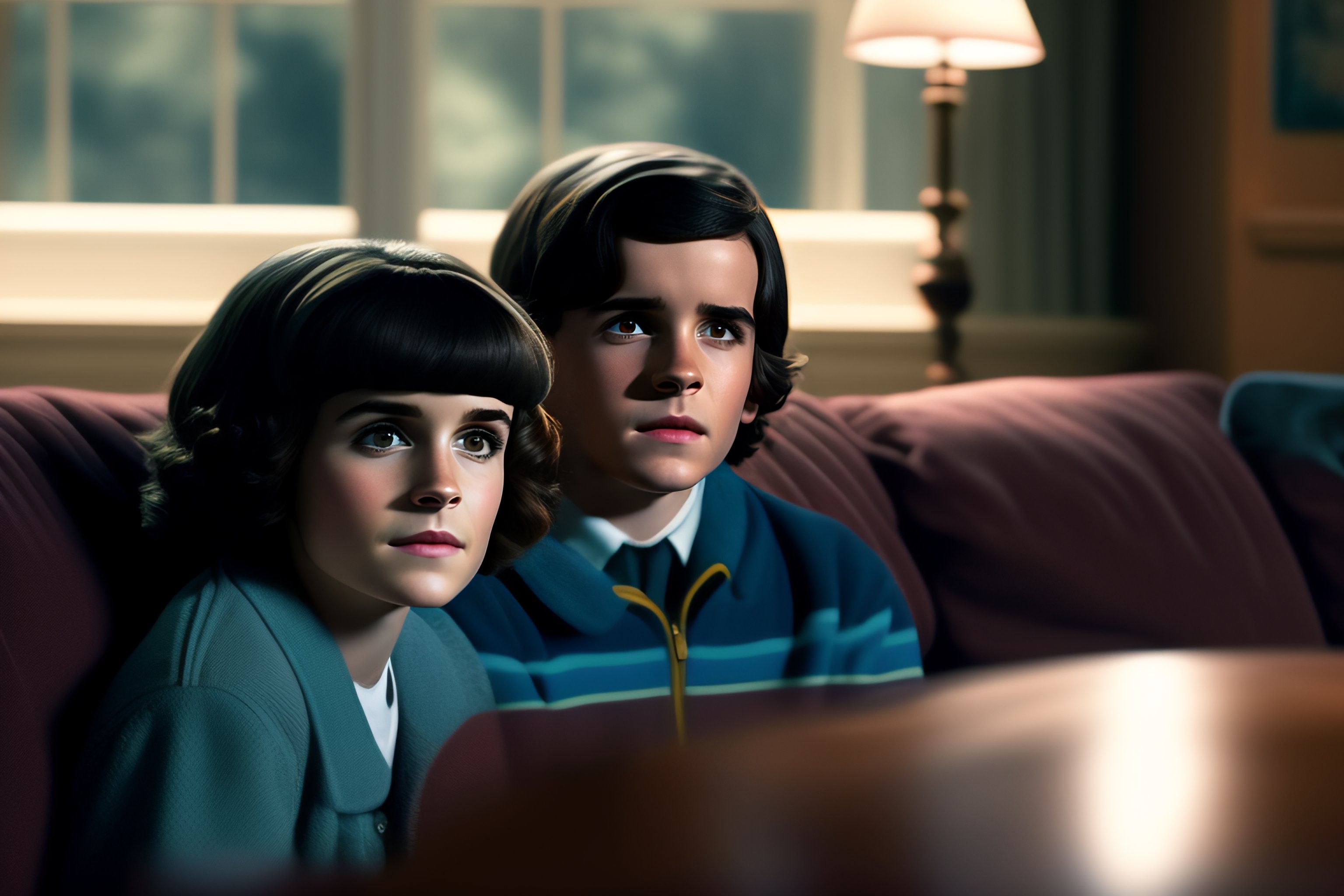 Lexica - Brother and sister on couch, stranger things, Emma Watson as ...