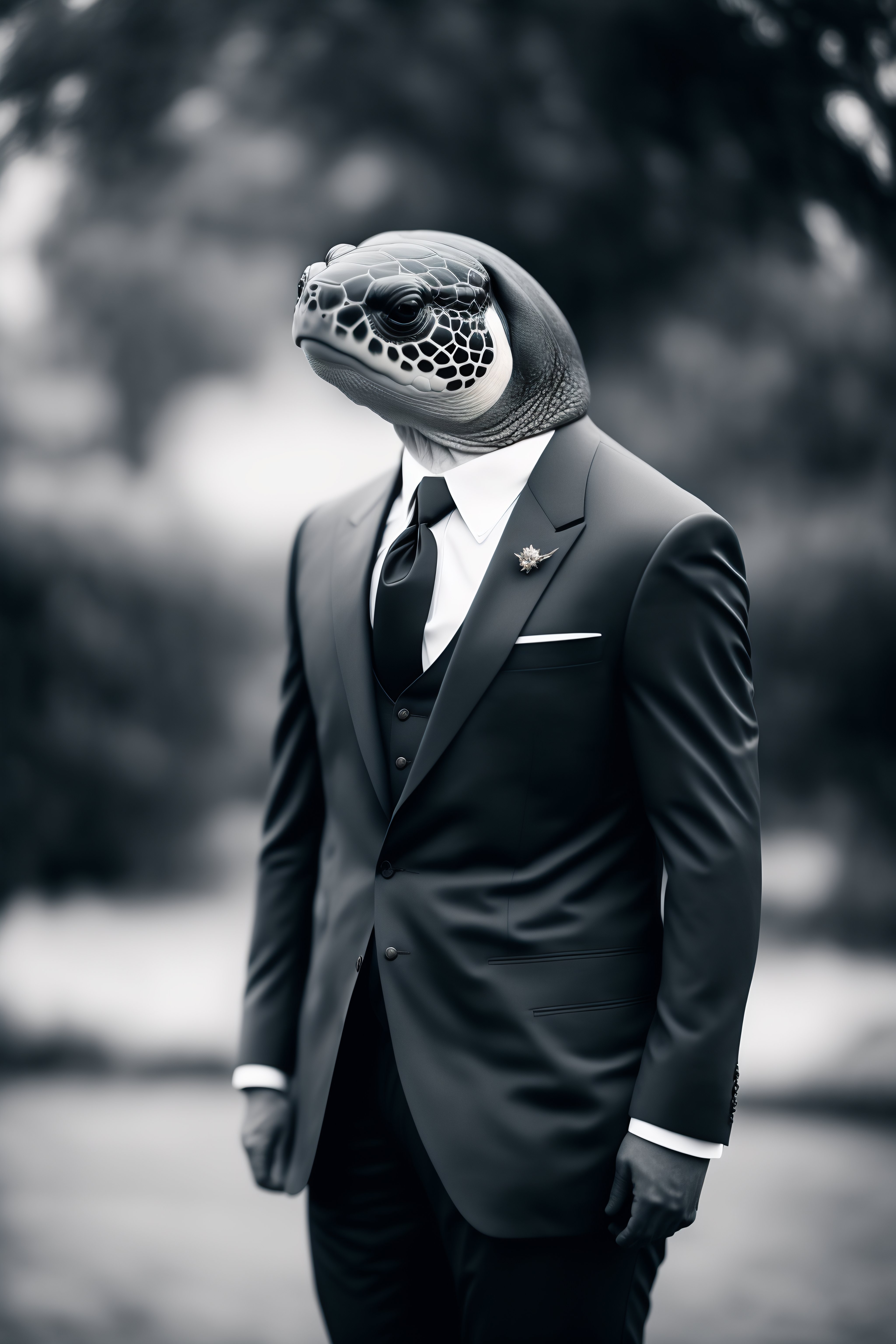 Lexica - Vintage style photograph of a turtle wearing suit saluting