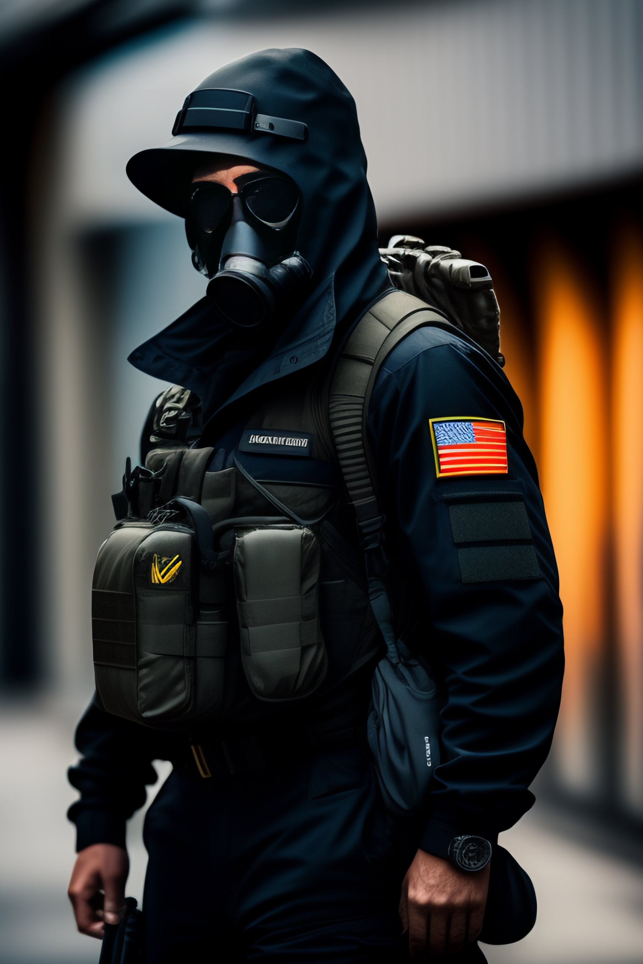 Lexica - Man with a gas mask and tactical gear colour black and with a ...