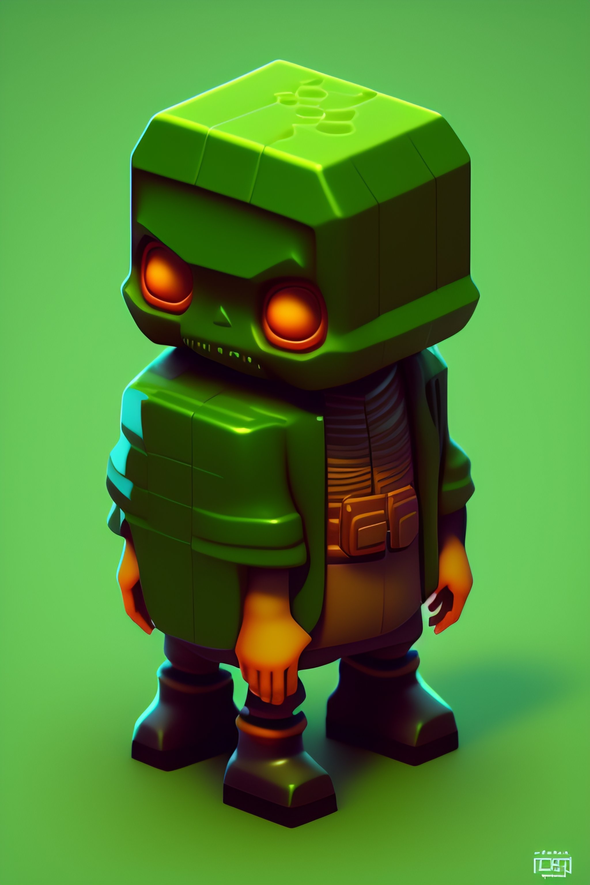 Lexica - Isometric render of a fresh greenish brown zombie, solid ...