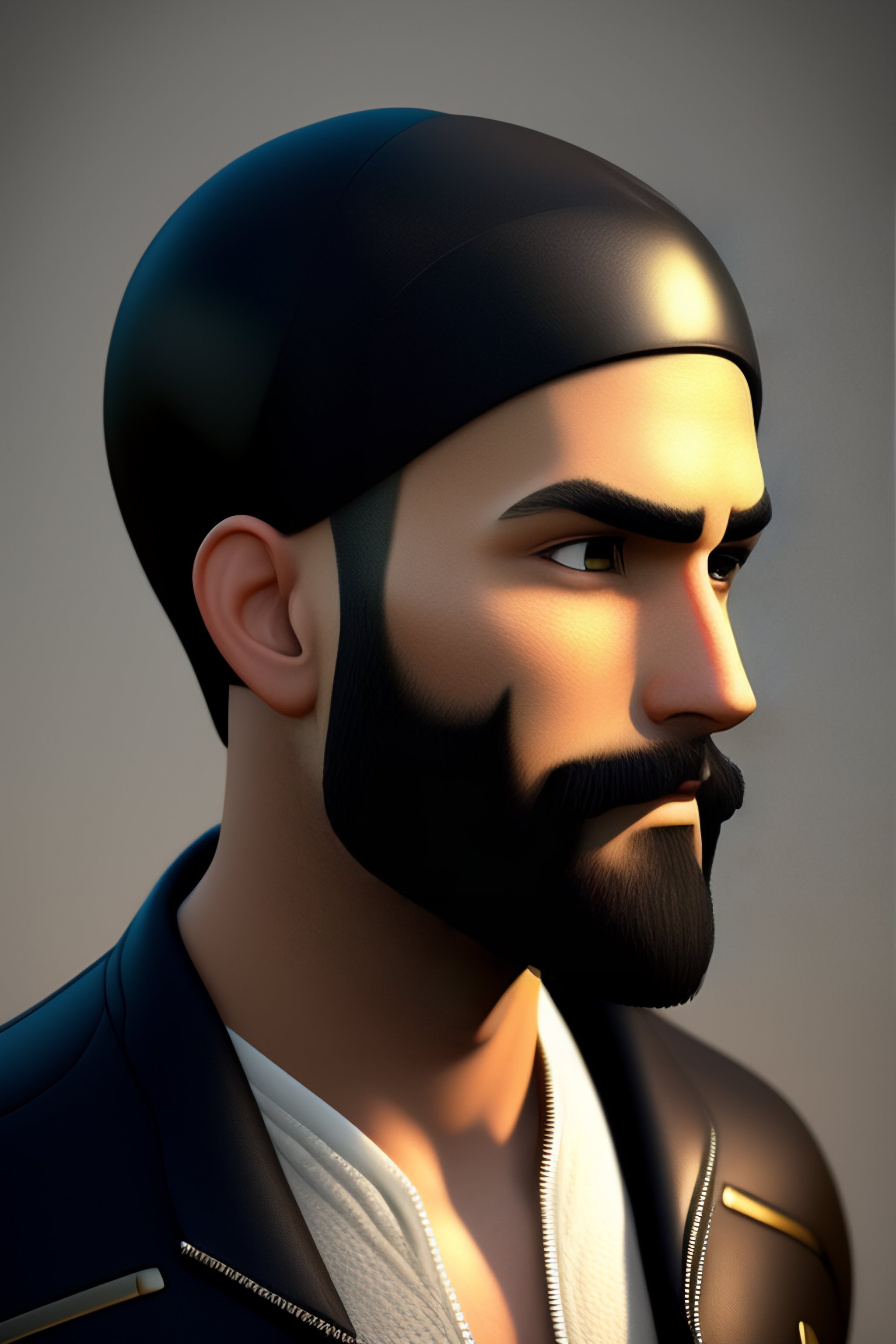 Lexica - Bald with beard in black zipper top, pixar style, 3d style ...