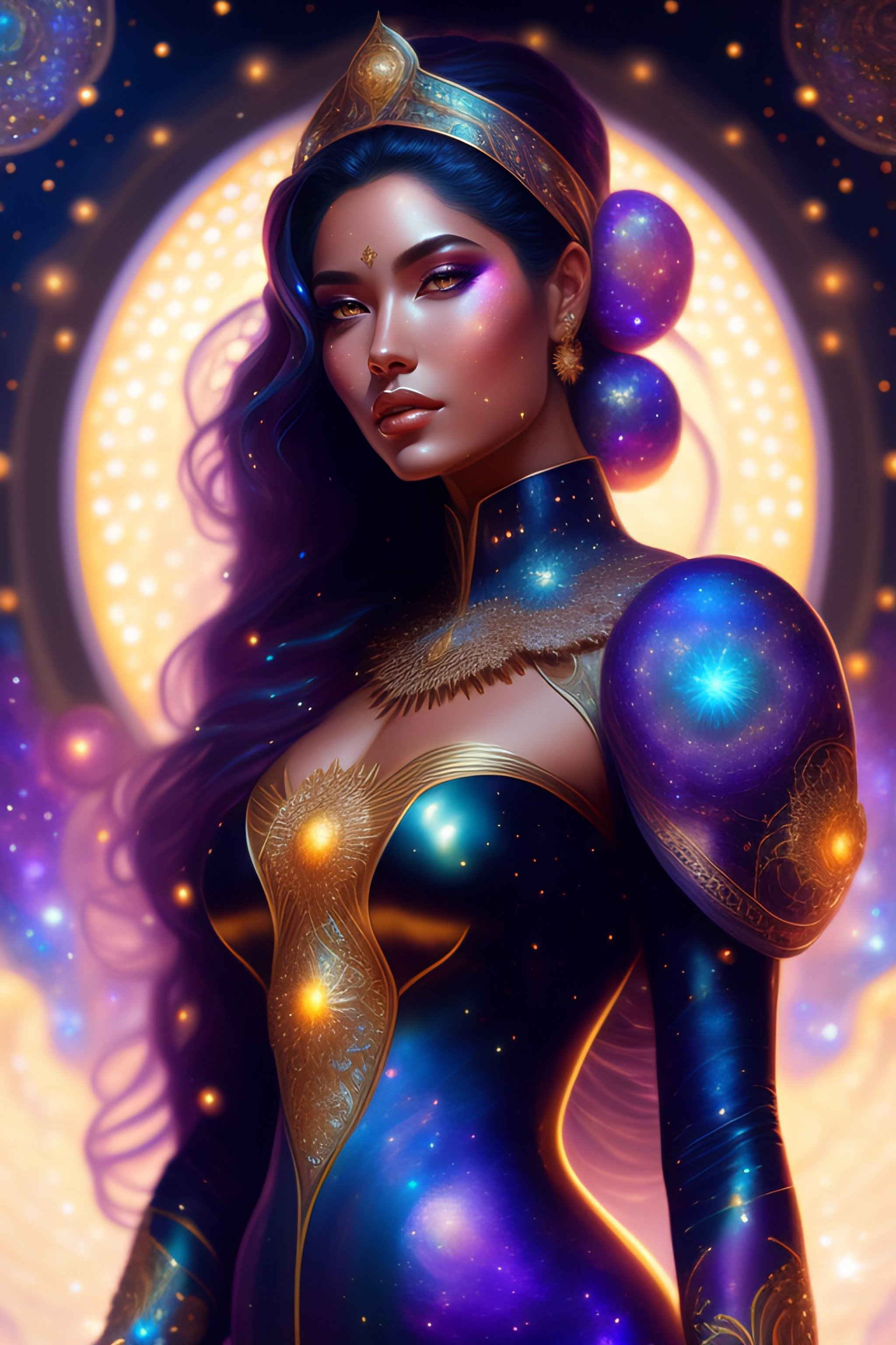 Lexica - Cosmic goddess, suit made out of stars and galaxies and cosmic energy, intricate ...